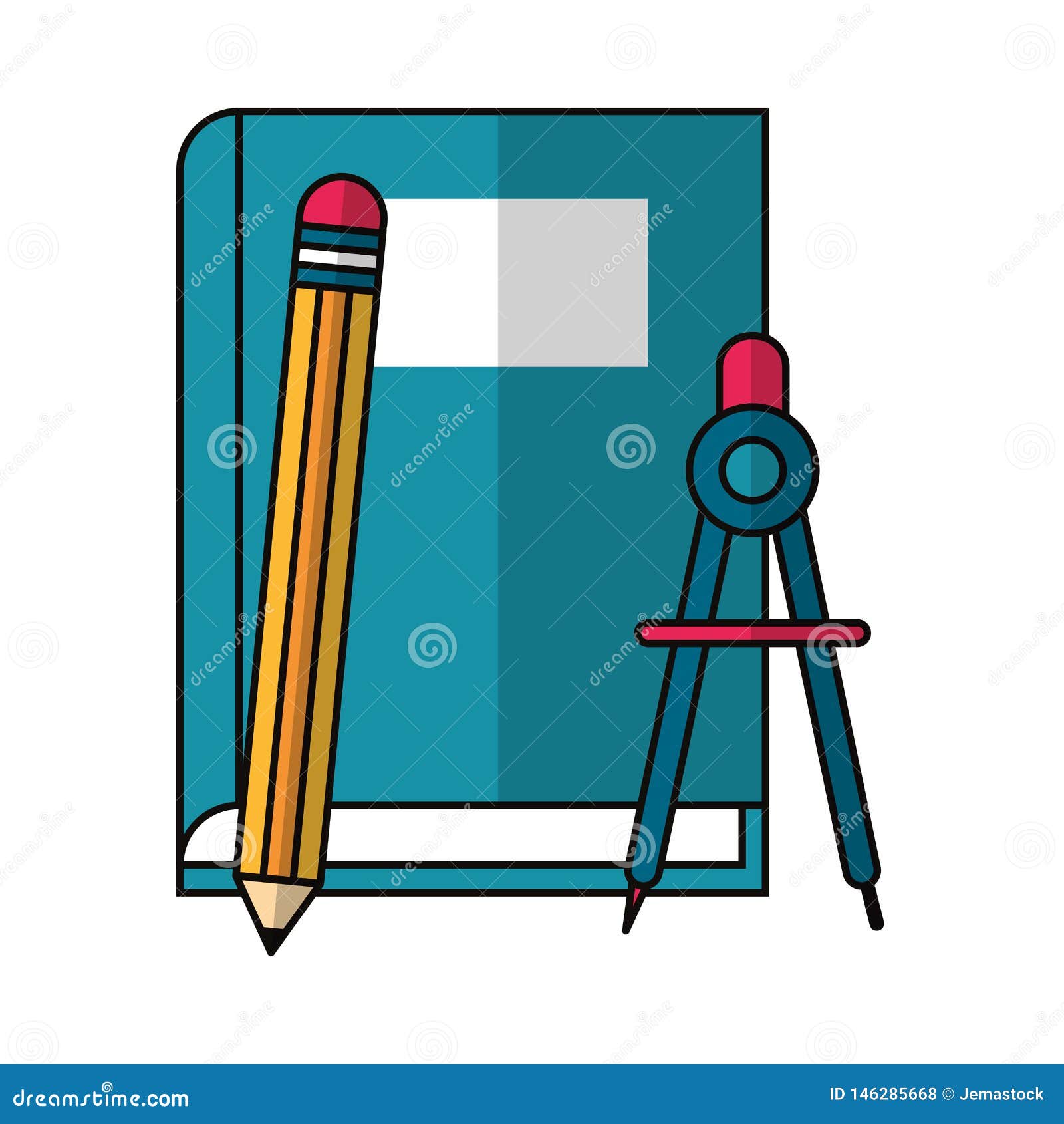 Book with pen and compass stock vector. Illustration of library - 146285668