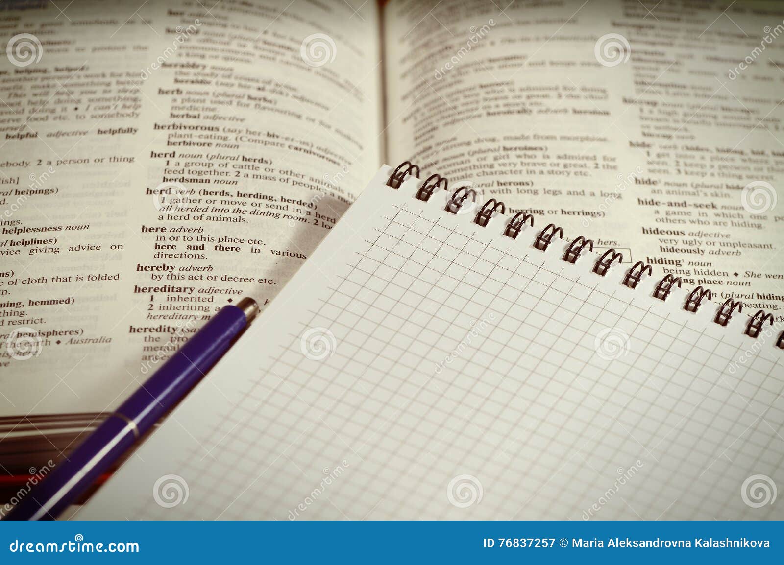 Book with Pen and Notebook. Stock Image - Image of book, notepad: 76837257