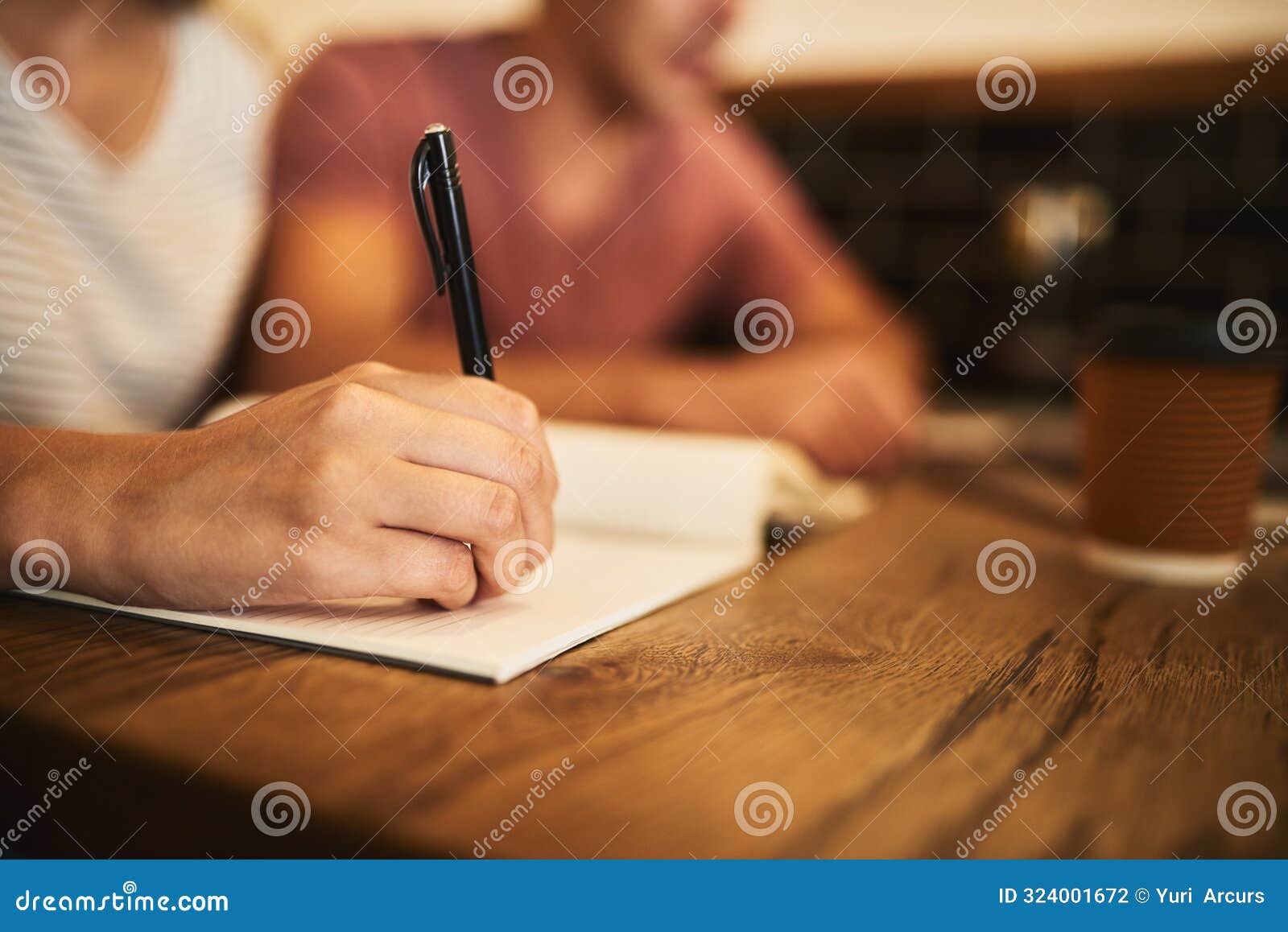 Book, Pen and Person Writing Notes for College Research Studying for ...