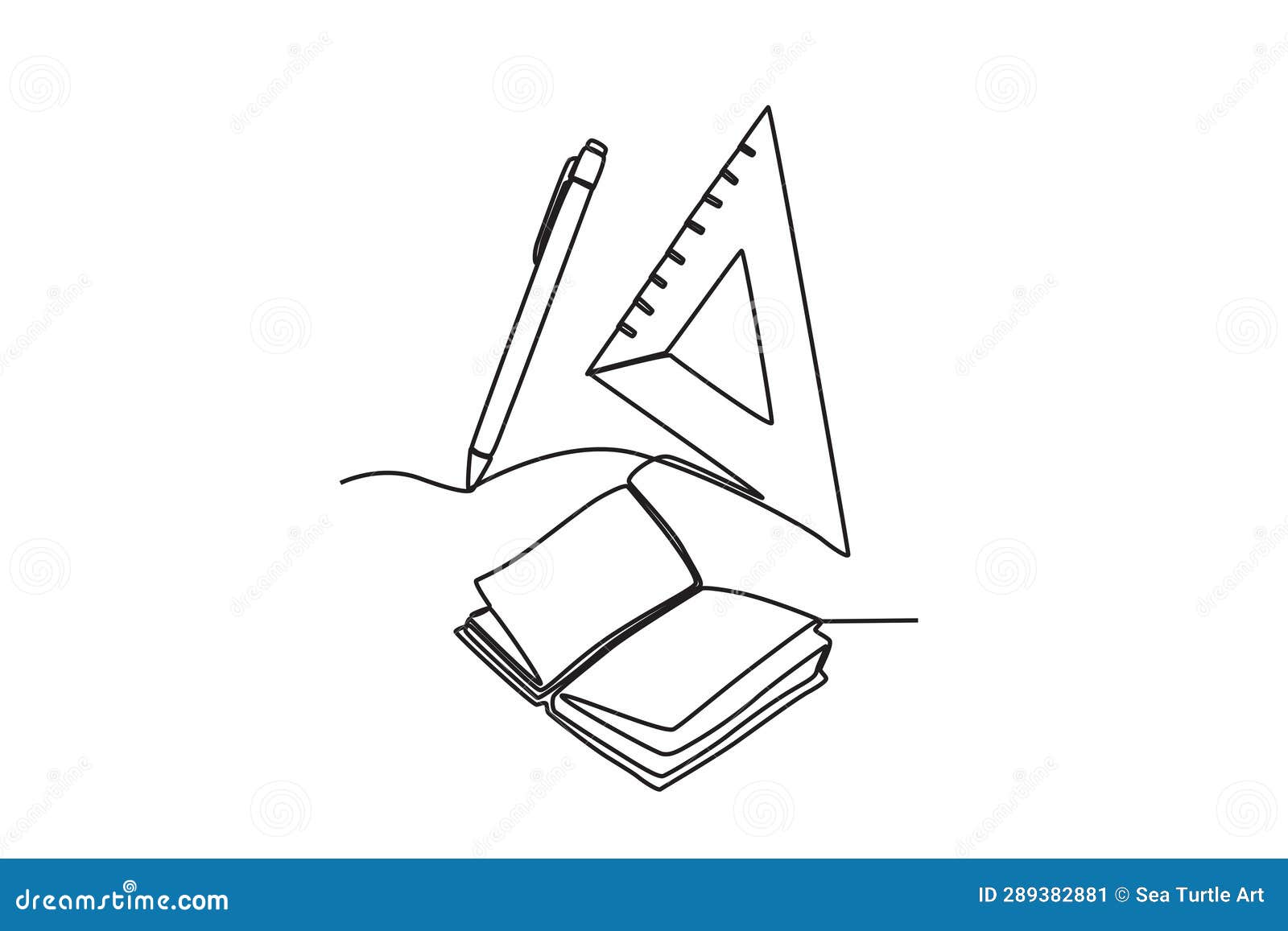 A Book, Pen, and Triangular Ruler Stock Illustration - Illustration of ...