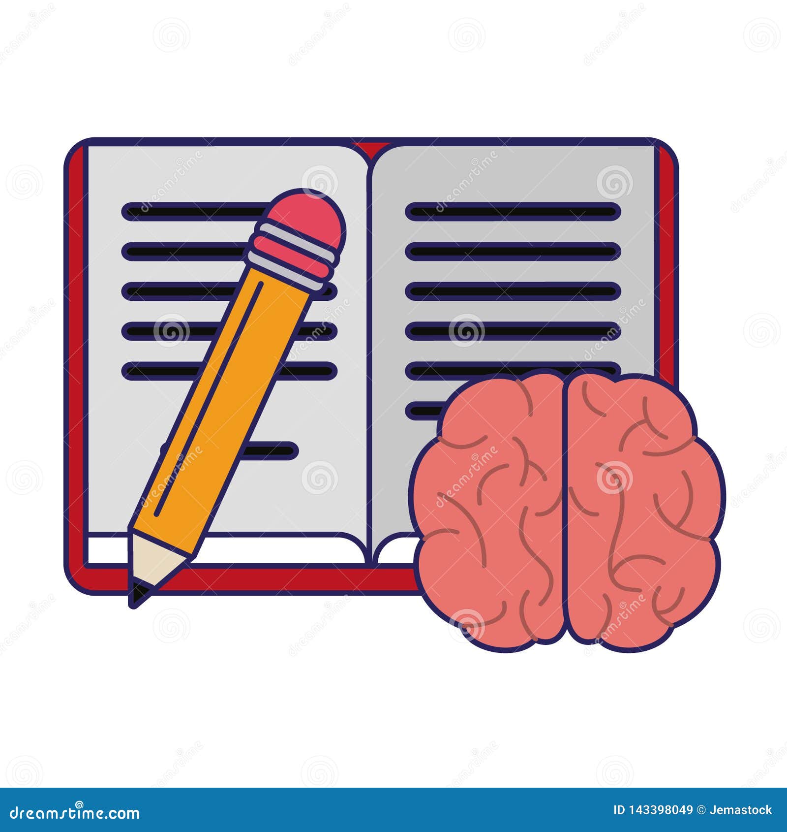 Book and Pencil with Brain Cartoon Stock Vector - Illustration of ...