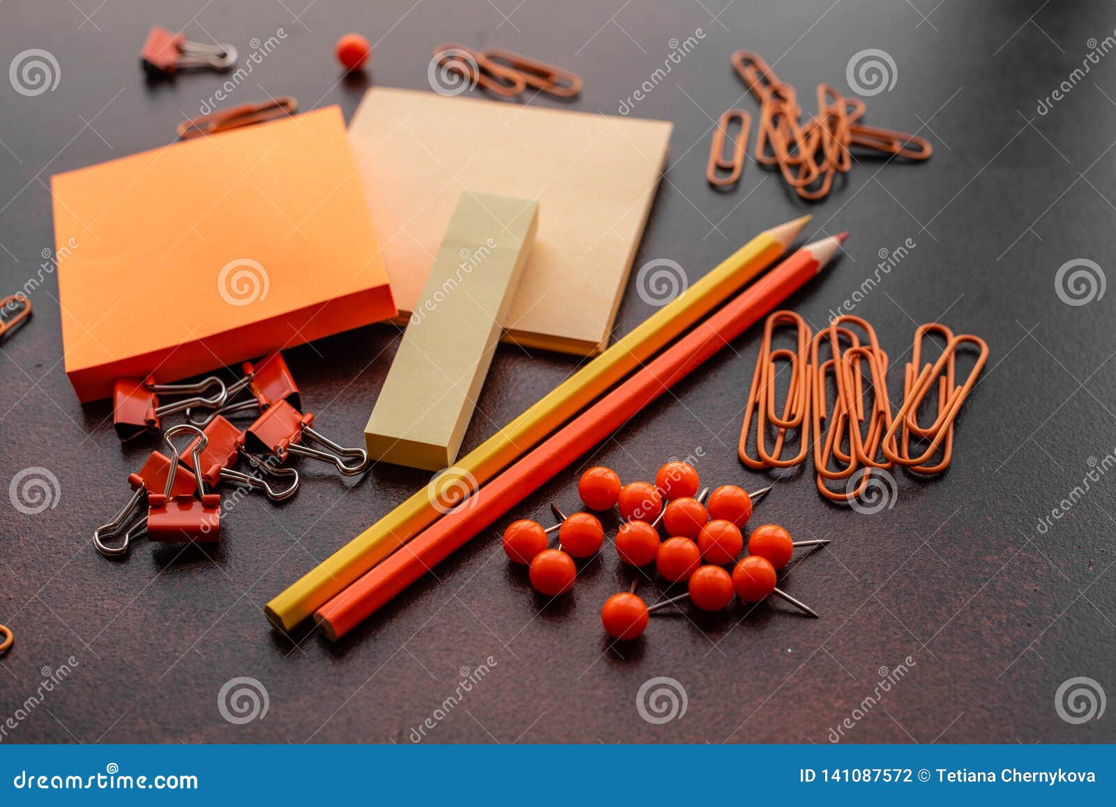 The Book, Pencil, Paper Clips and Sheets for Marks Lie on a Desktop ...