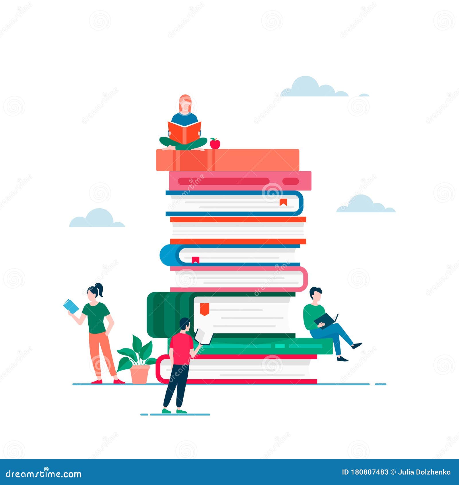 Book and People Poster Vector Illustration Flat Design Stock Vector ...