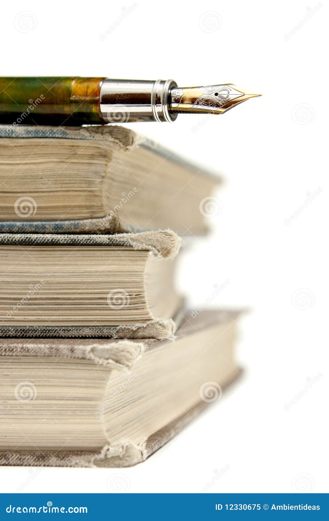 Book Pile with Fountain Pen Isolated on White Stock Image - Image of ...