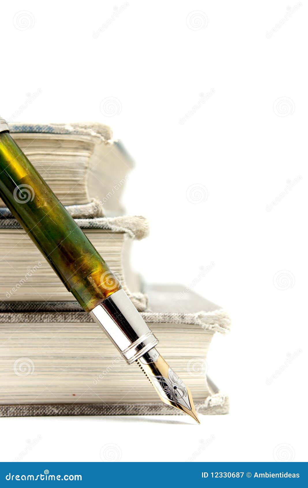 Book Pile with Fountain Pen Isolated on White Stock Image - Image of ...