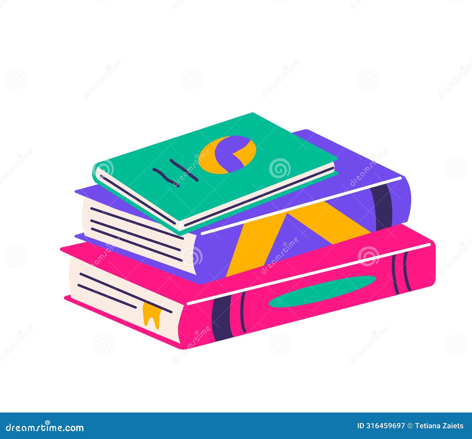 Book Pile Vector Illustration. Stack of Books with Copybook at the Top ...