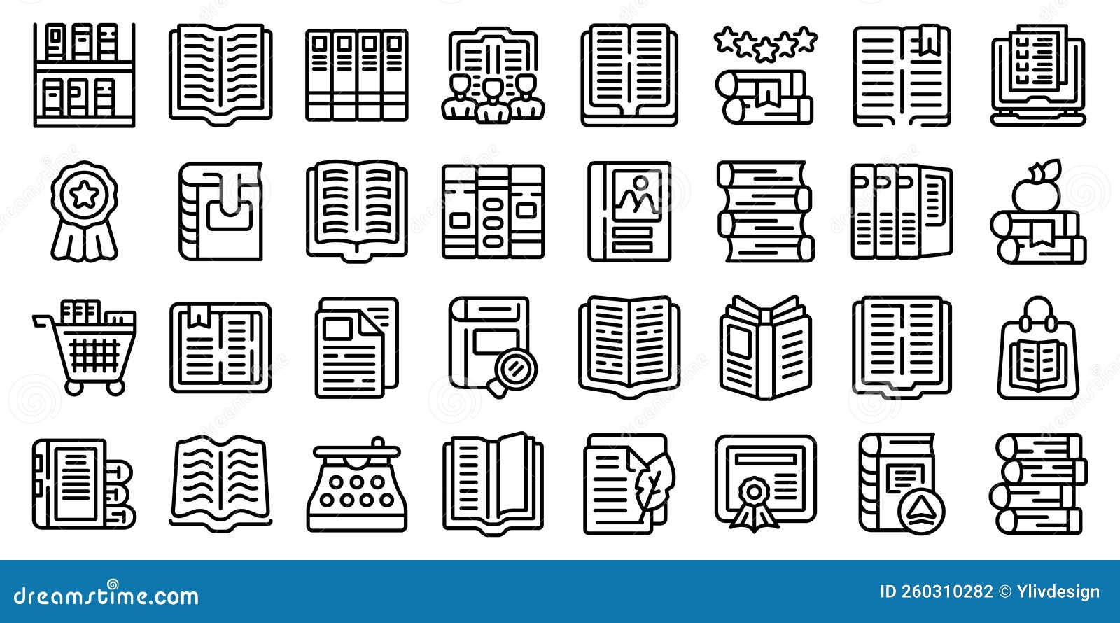 Book Publication Icons Set Outline Vector. School Education Stock ...