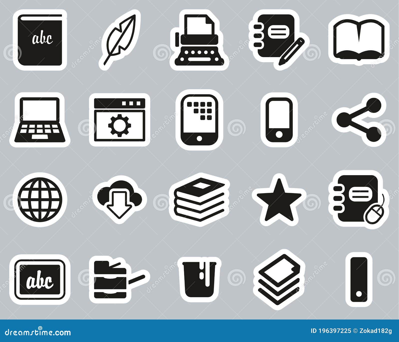 Book Publishing Icons Black & White Sticker Set Big Stock Vector ...