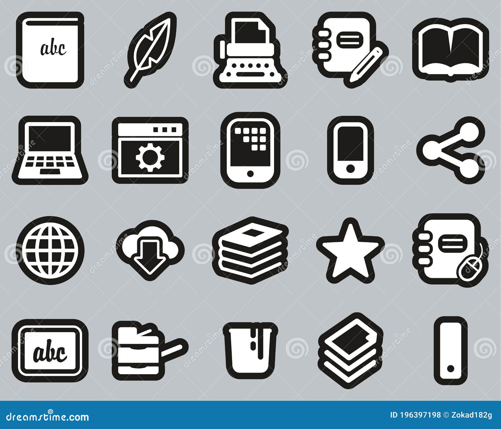 Book Publishing Icons White on Black Sticker Set Big Stock Vector ...