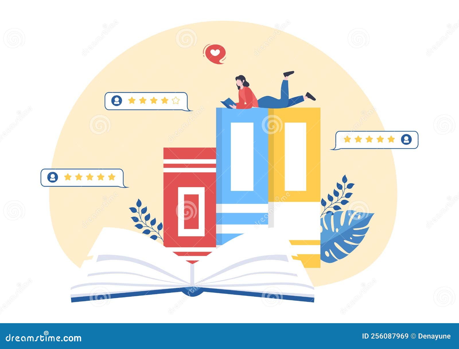 Book Review Template Hand Drawn Cartoon Flat Illustration with Reader ...