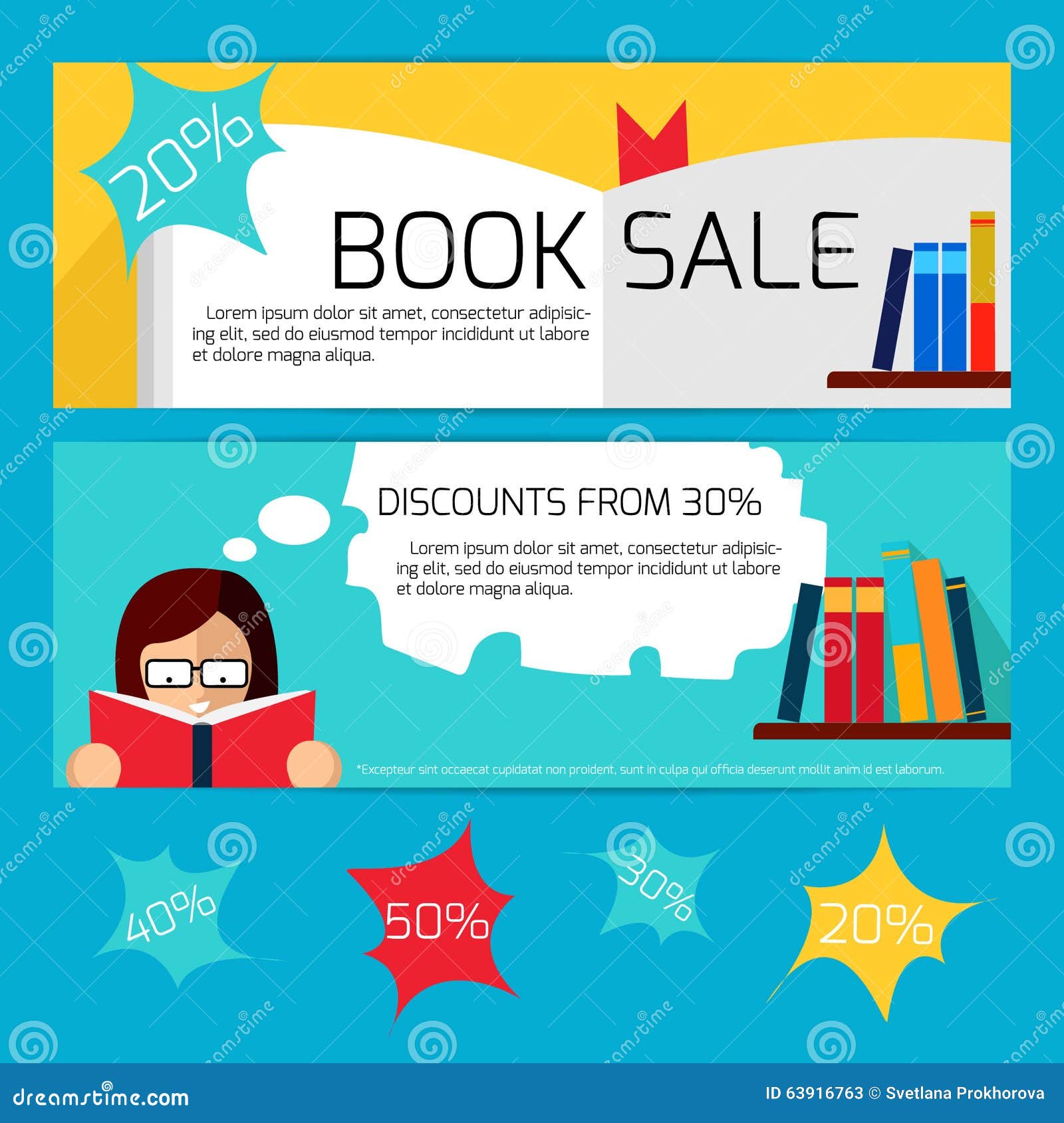 Book Sale Horizontal Banners Stock Vector - Illustration of shelves ...