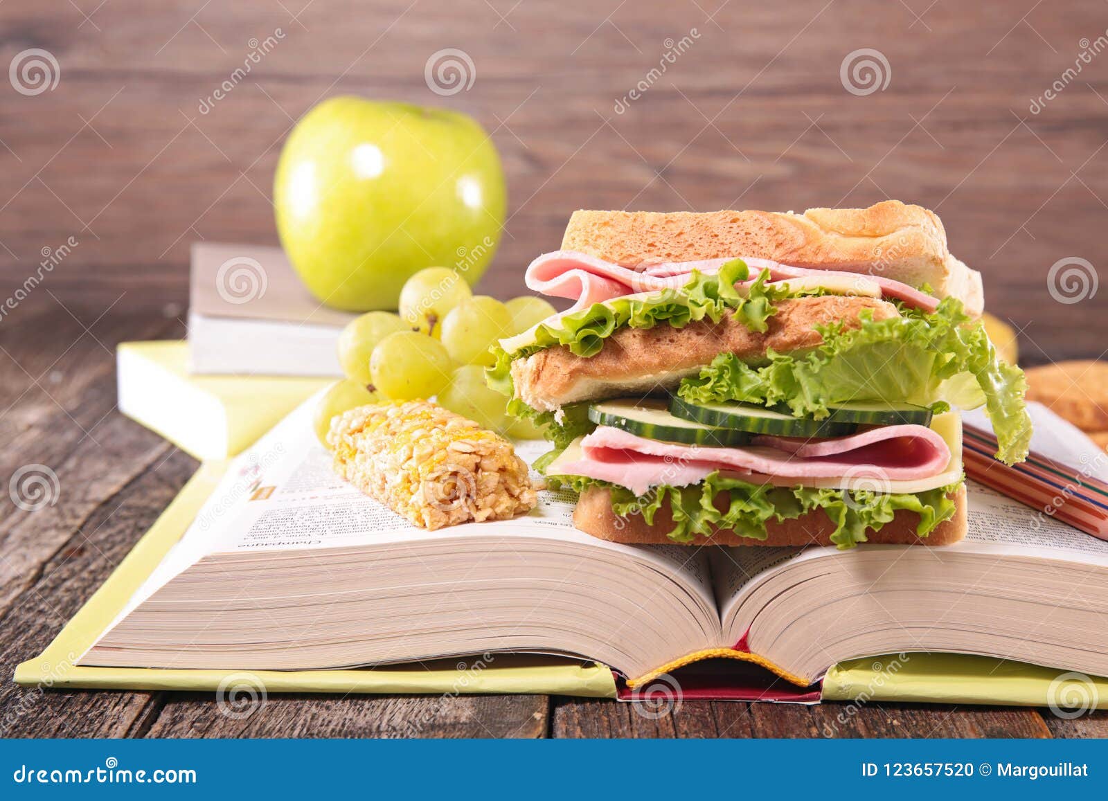 Book with sandwich stock photo. Image of wood, eating - 123657520