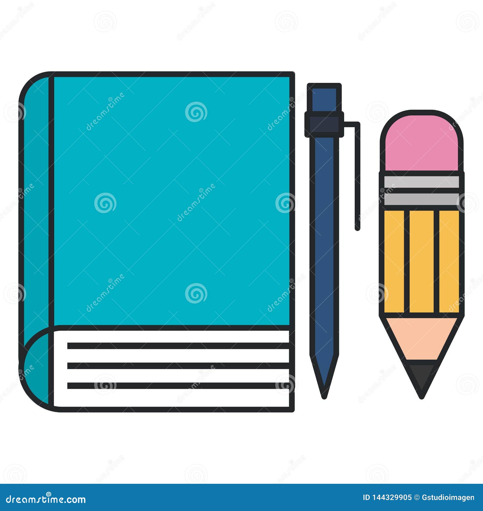 Book School with Pencil and Pen Stock Vector - Illustration of cover ...