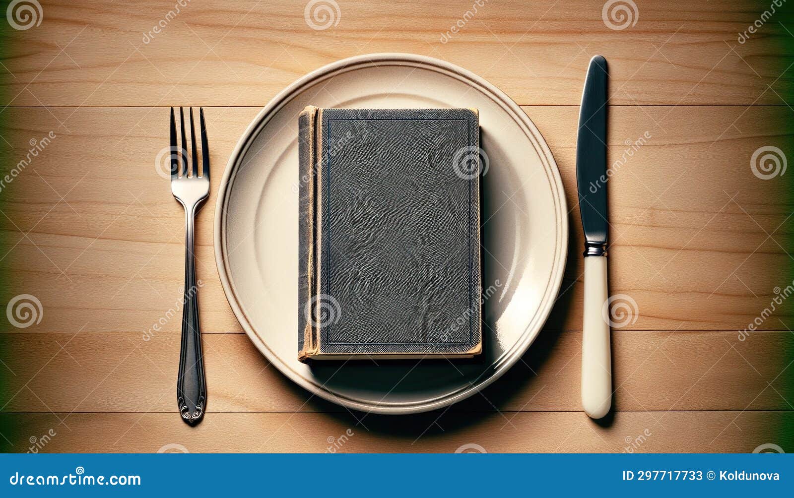 Book Served on an Empty Plate, Flanked by a Fork and Knife, Presenting ...
