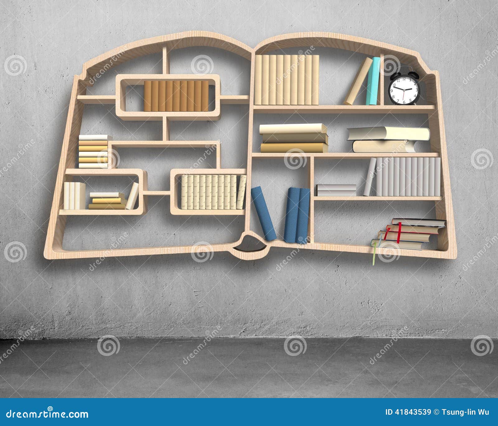 Book Shape Bookshelf on Concrete Wall Stock Illustration - Illustration ...