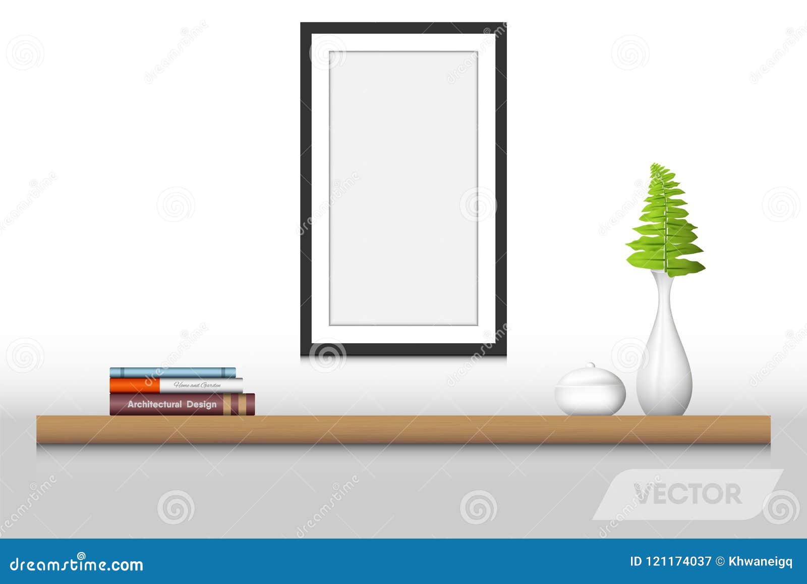 Book Shelf and Decorative Interior, Vector Design Stock Illustration ...