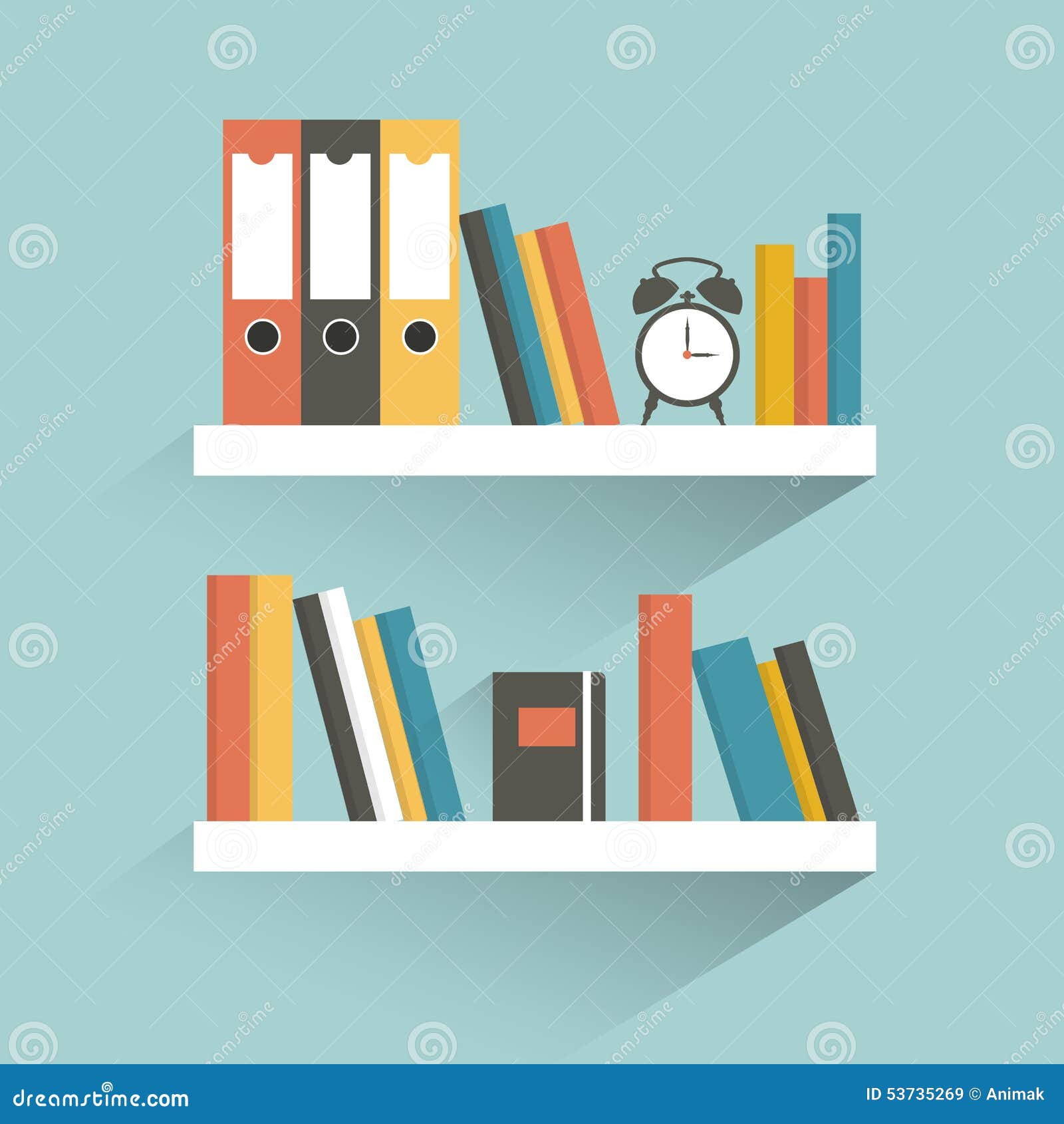 Book shelf. Flat design stock vector. Illustration of literature - 53735269