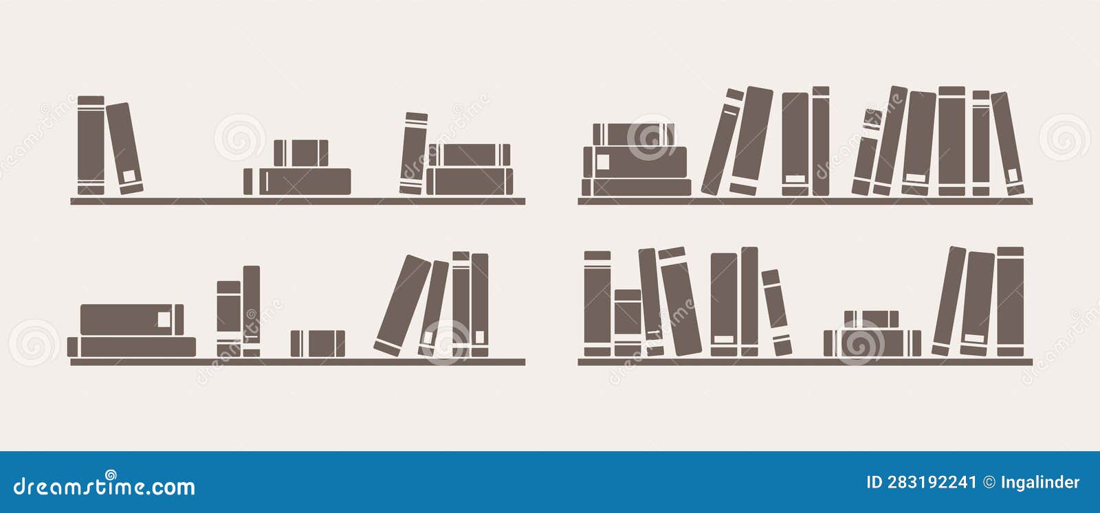 Book on Shelf Icon Vector Set. Bookshelf School Objects for Decorations ...