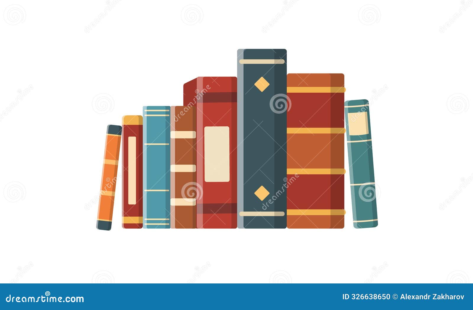 Book Shelf with Multicolored Book Spines. Books in a Row Stock Vector ...