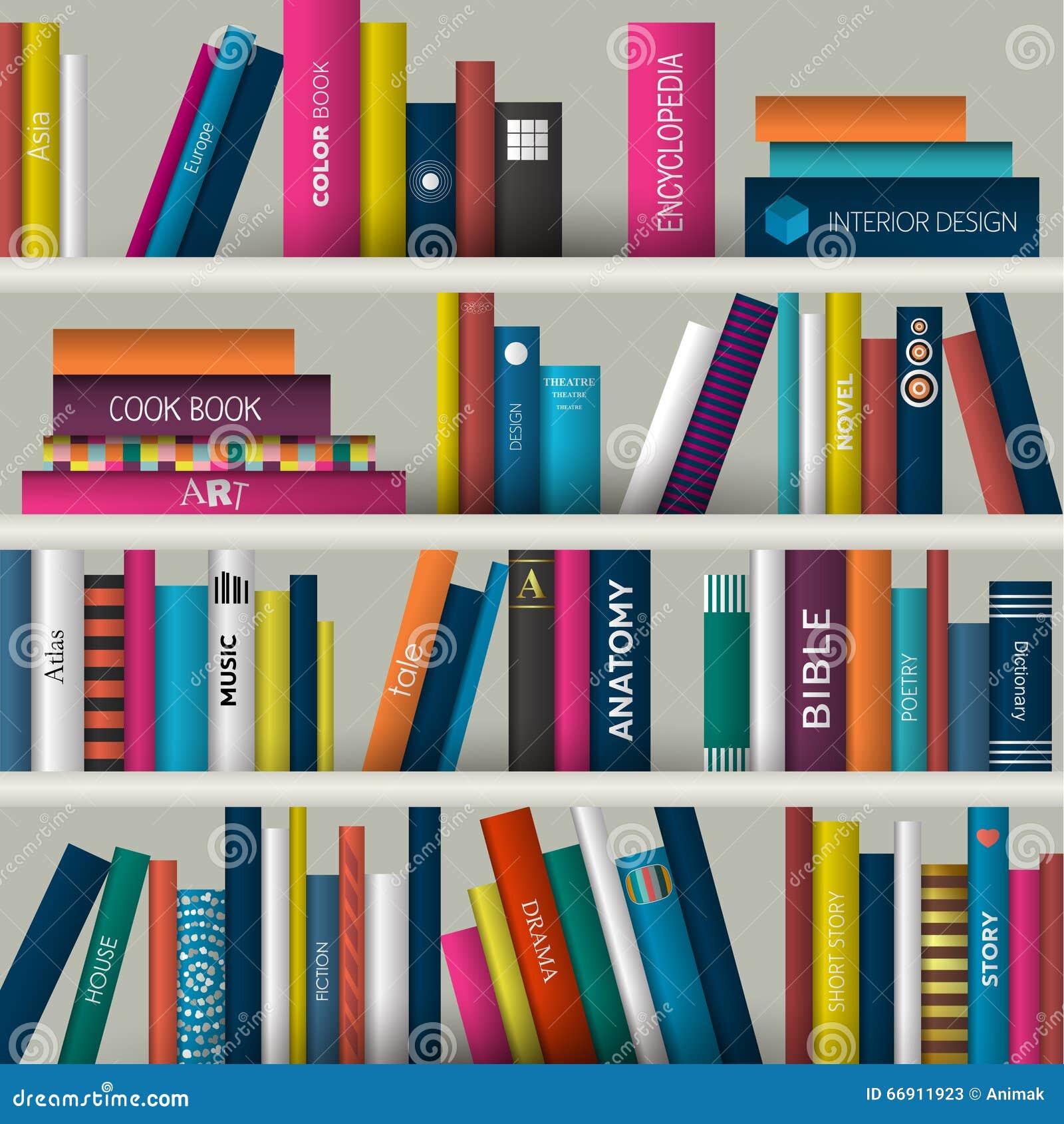Book Shelf. Realistic Vector Illustration Stock Vector - Illustration ...