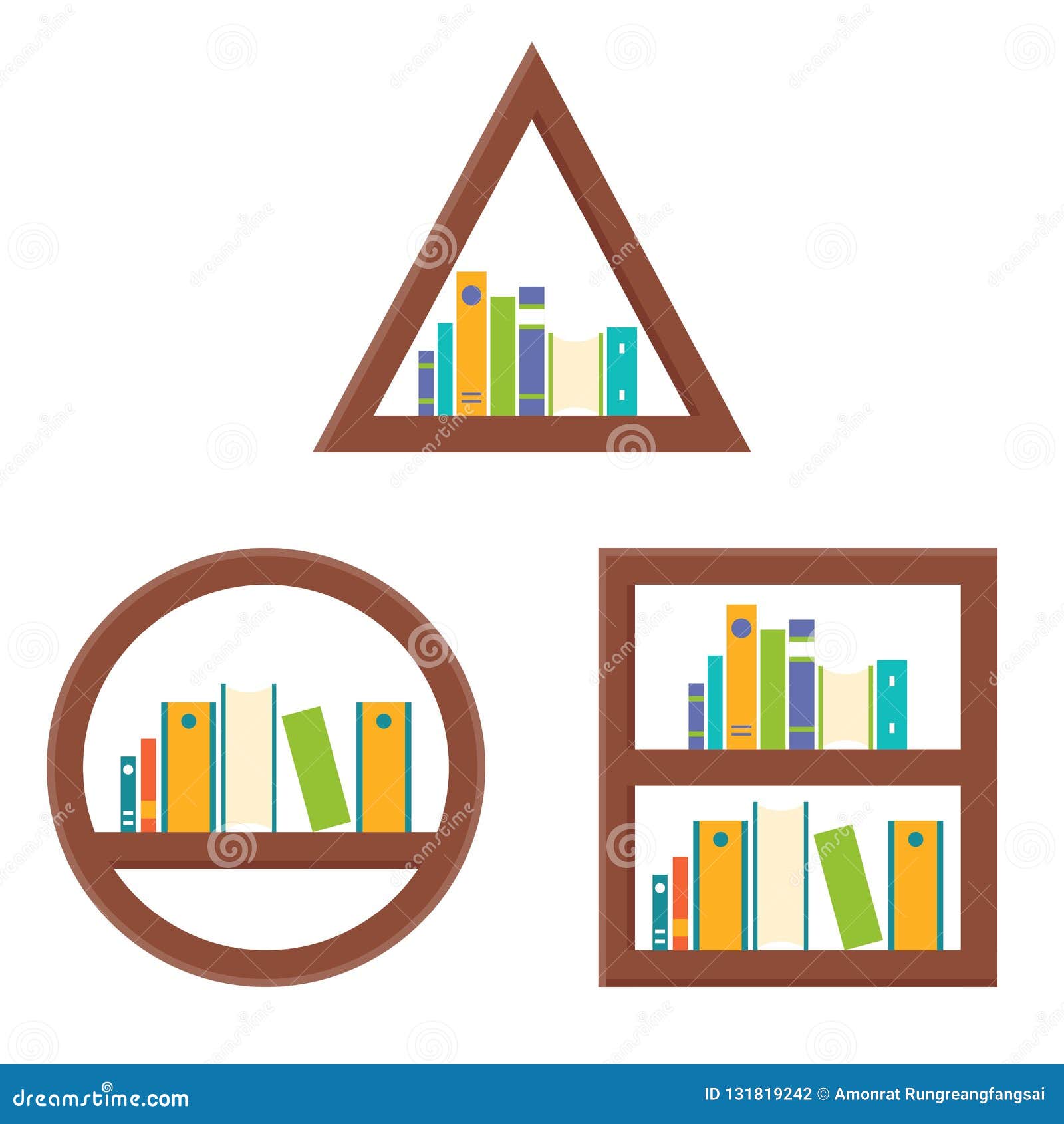 Book Shelf in Various Shape, Flat Design Stock Vector - Illustration of ...