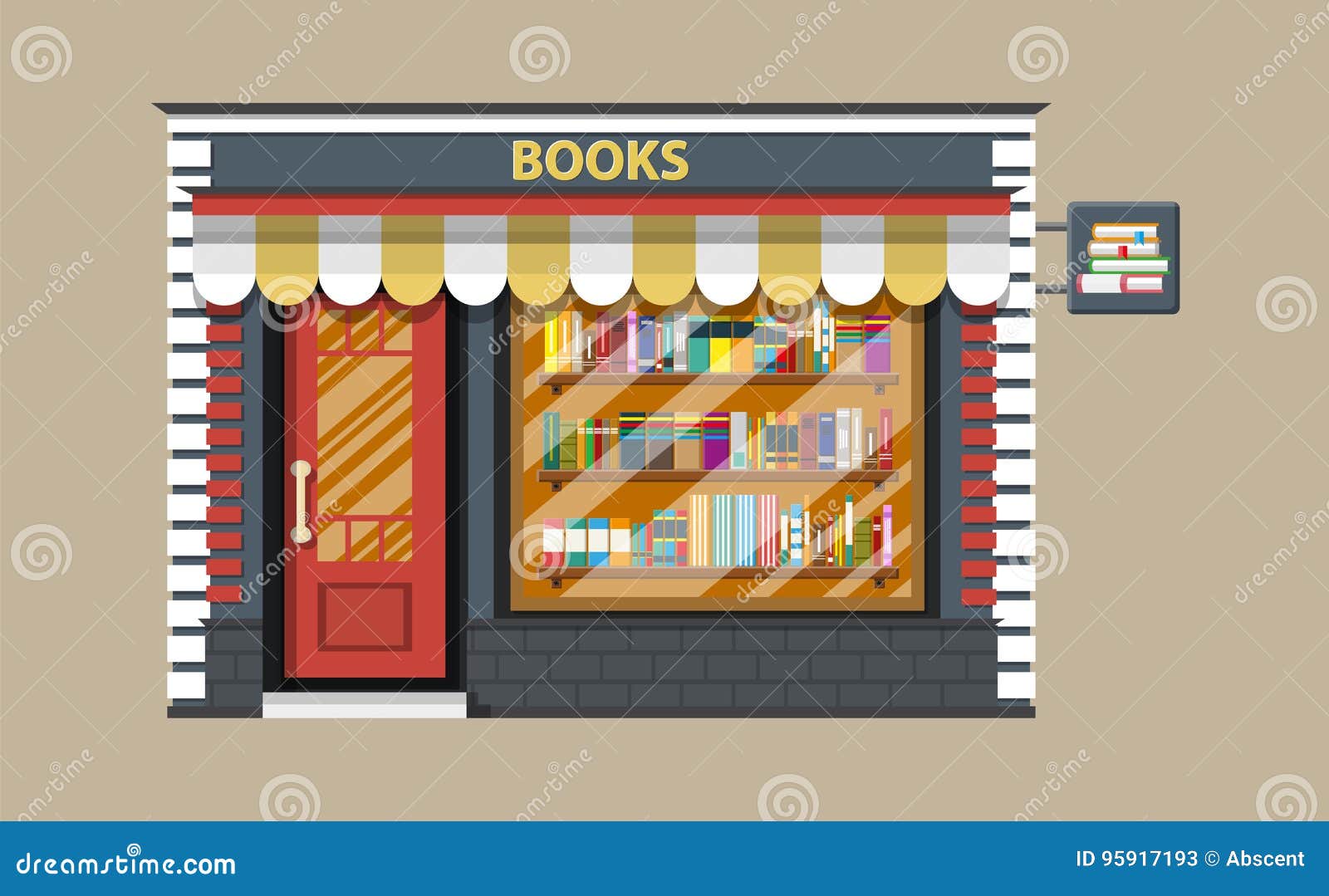 Book Shop Interior Bookstore Customers Sales Woman Cash Desk Cartoon ...