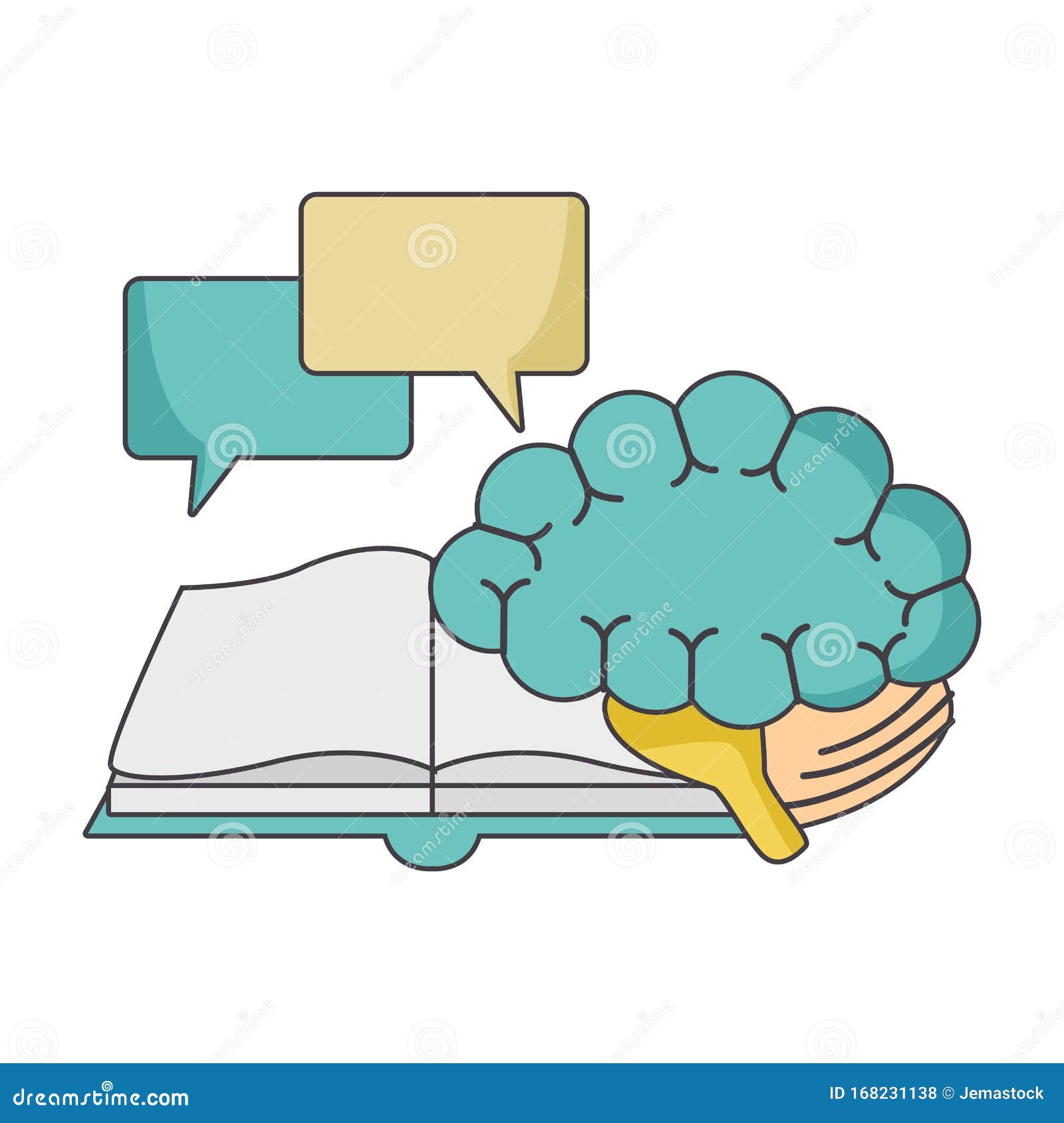 Book, Speech Bubbles and Brain, Colorful Design Stock Vector ...