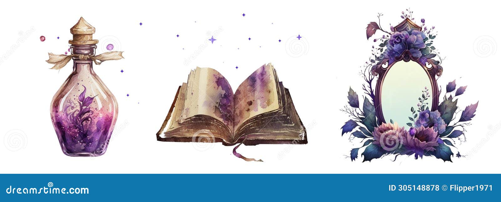 Set Bottle With Potion, Magic Wand, Arrow, King Crown, Gun Powder ...