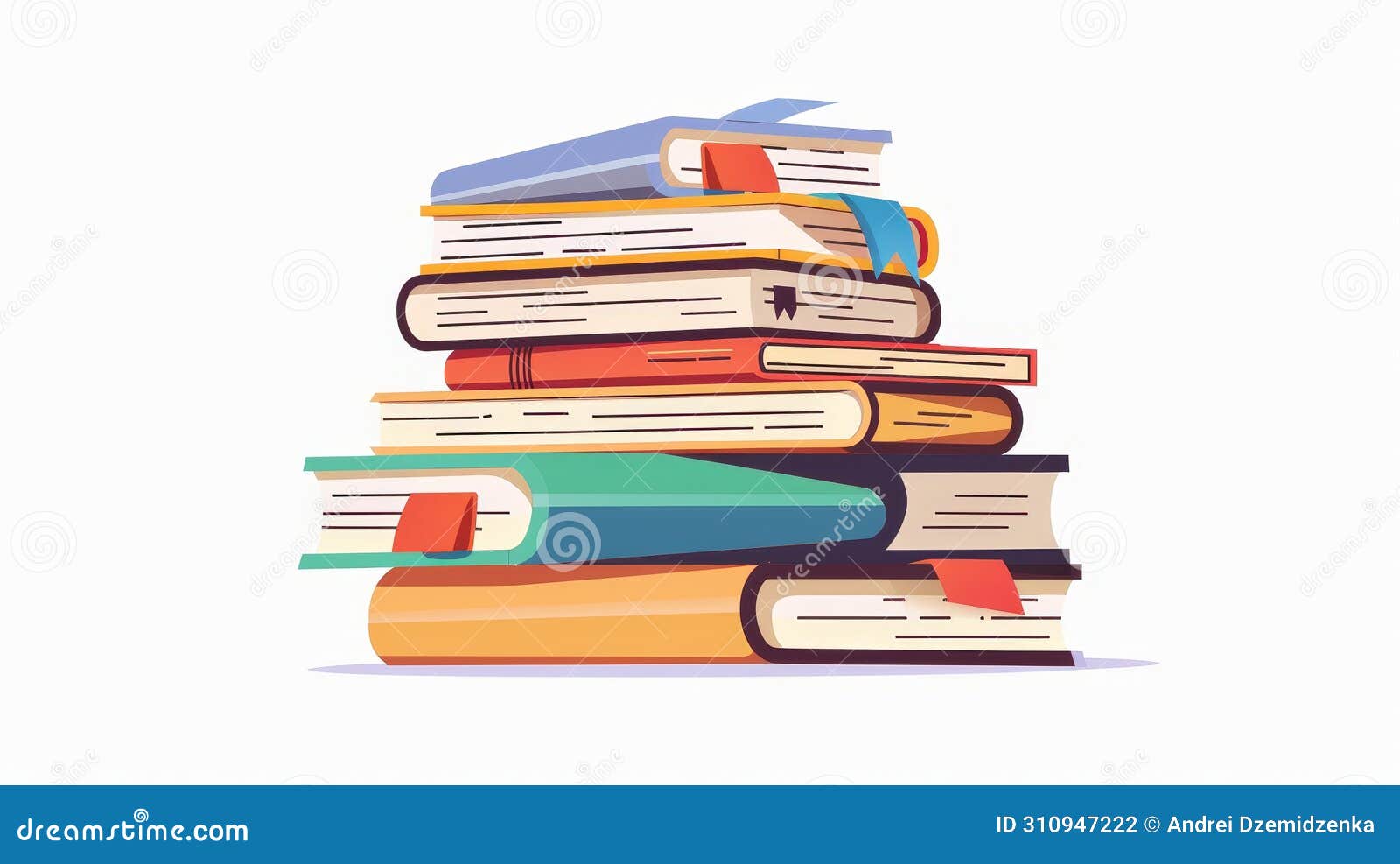 A Book Stack with Bookmarks. a Paper Literature Pile for Learning ...