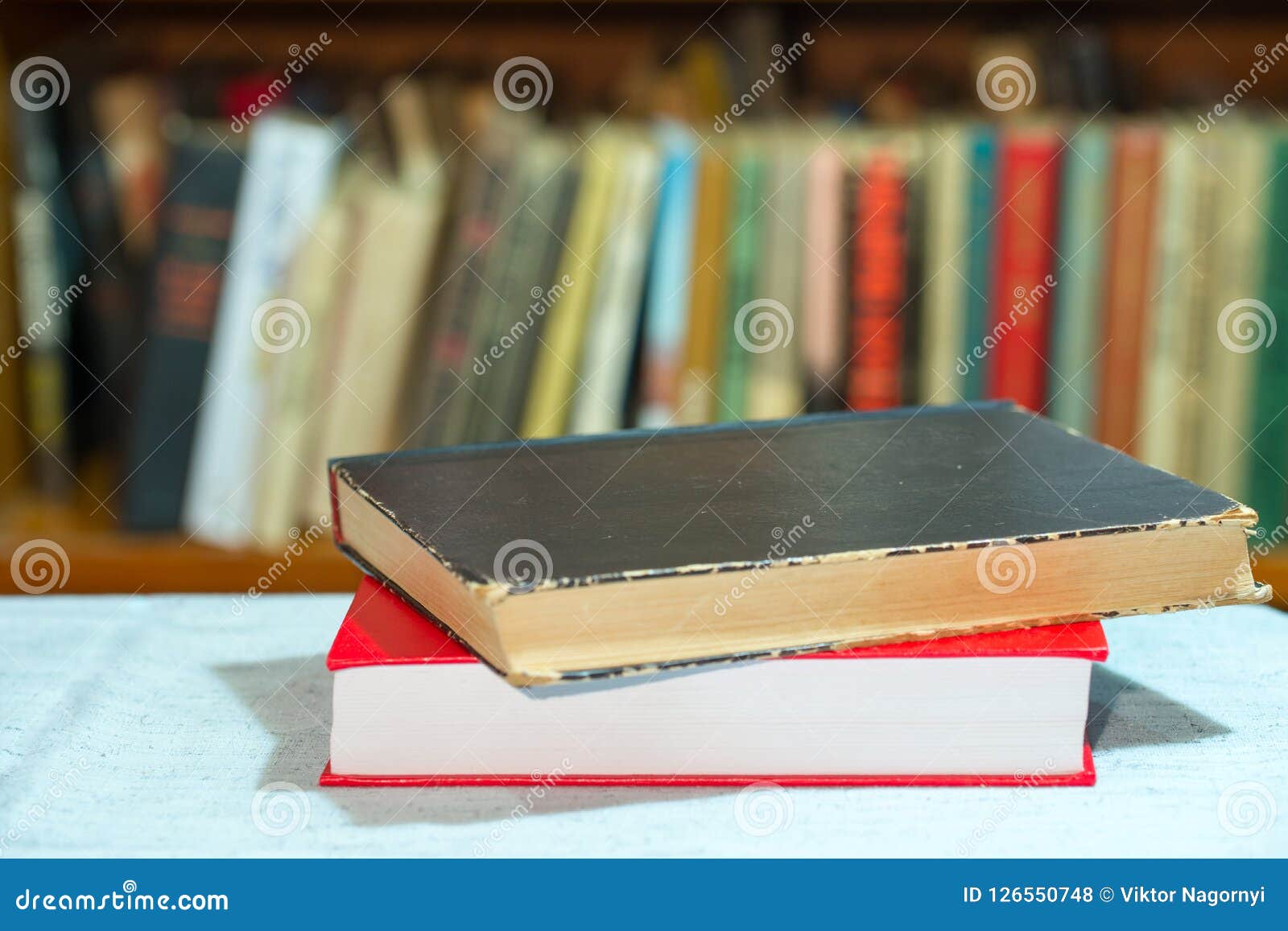 Book, Stack of Hardback Books on Table. Top View. Stock Photo - Image ...