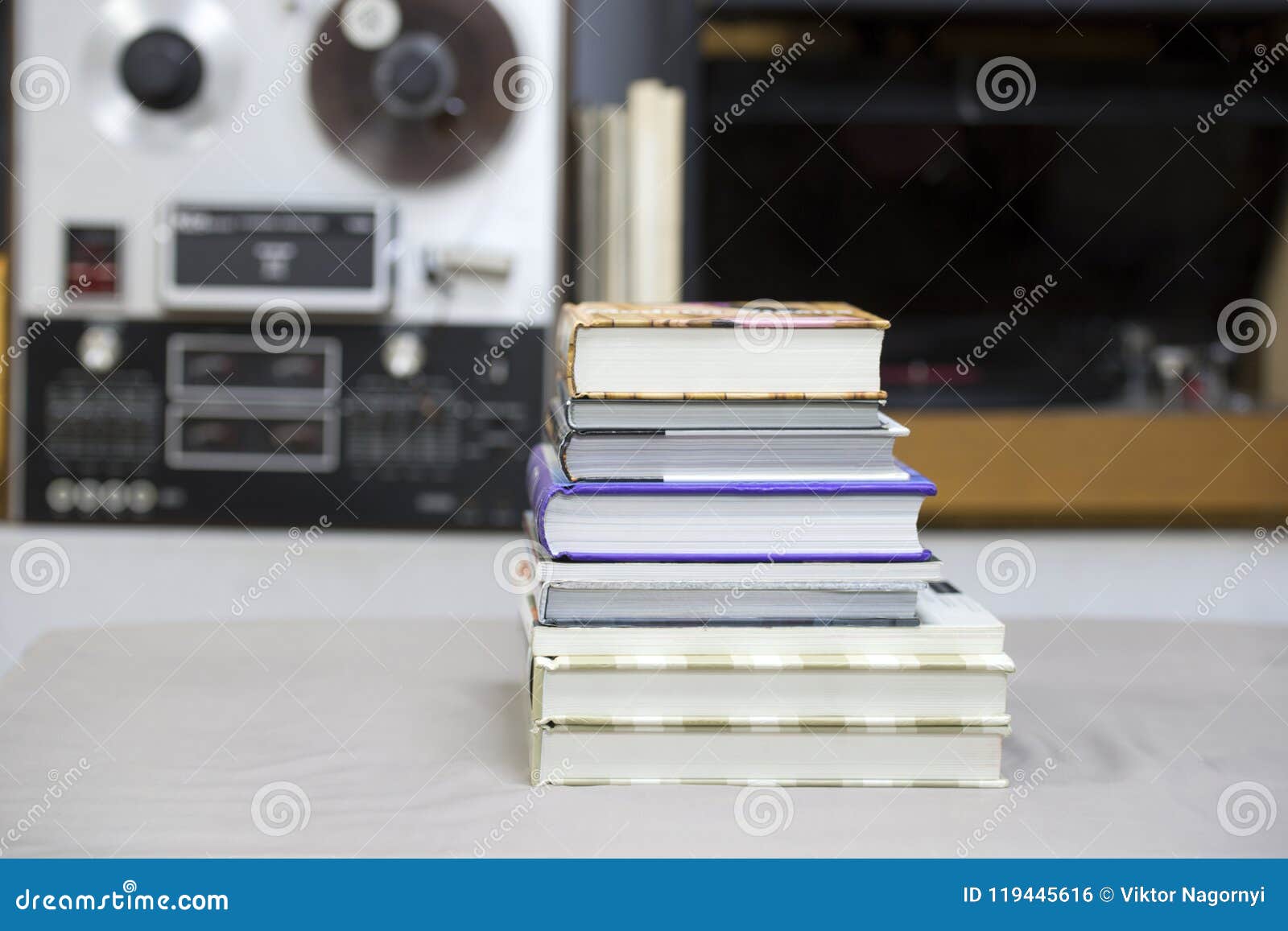 Book, Stack of Hardback Books on Table. Top View. Stock Photo - Image ...