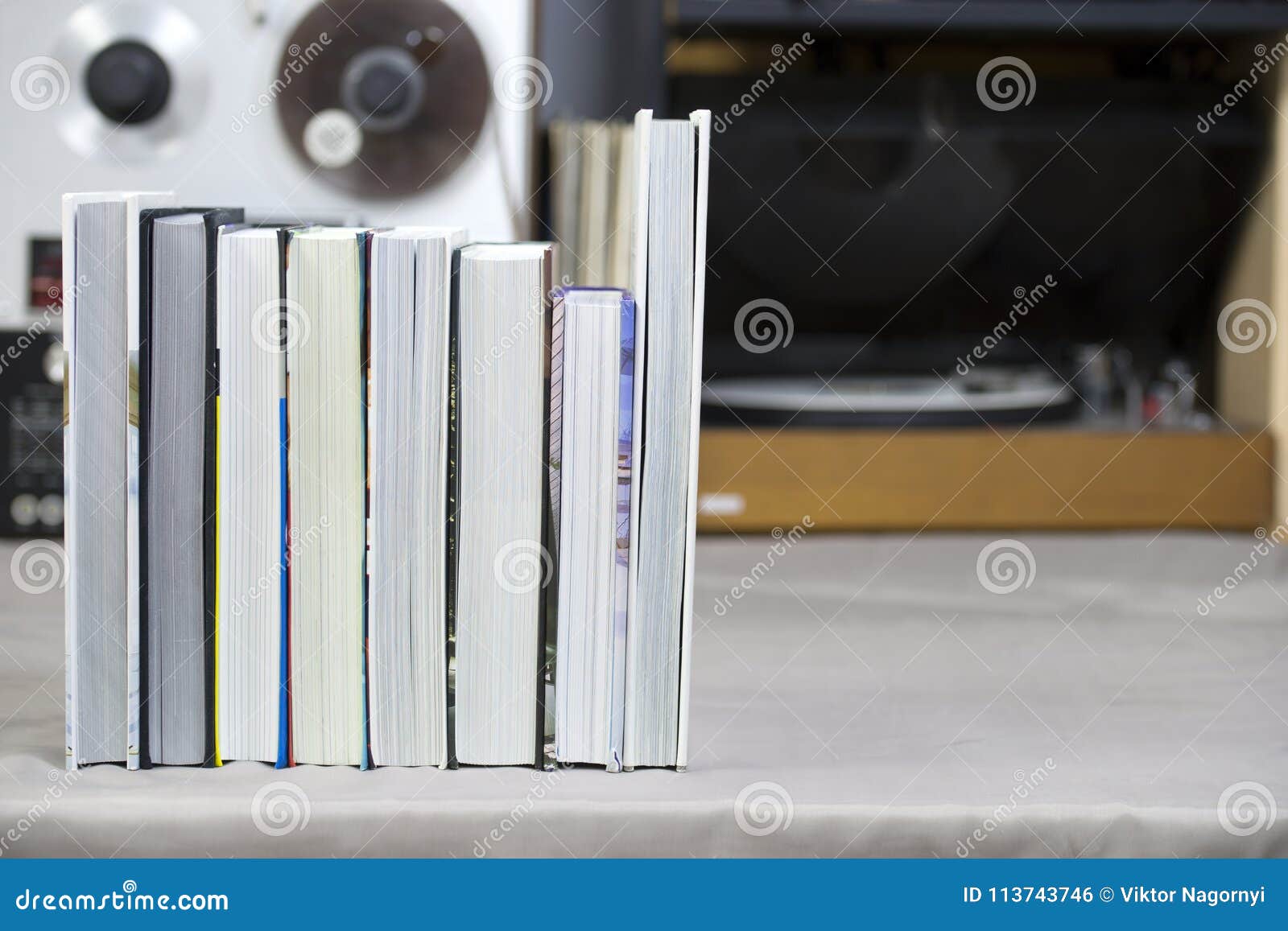 Book, Stack of Hardback Books on Table. Top View. Stock Photo - Image ...
