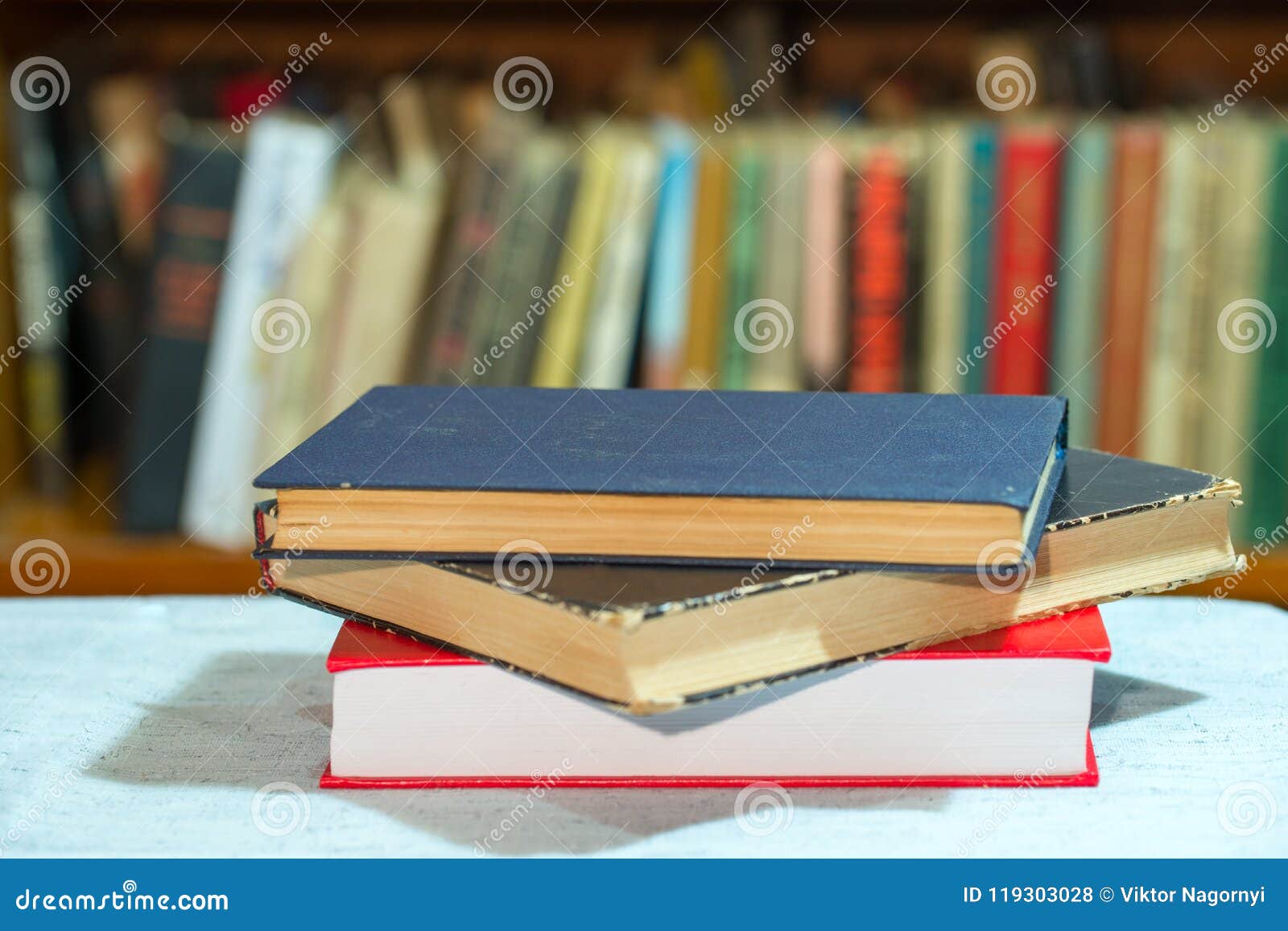 Book, Stack of Hardback Books on Table. Top View. Stock Photo - Image ...