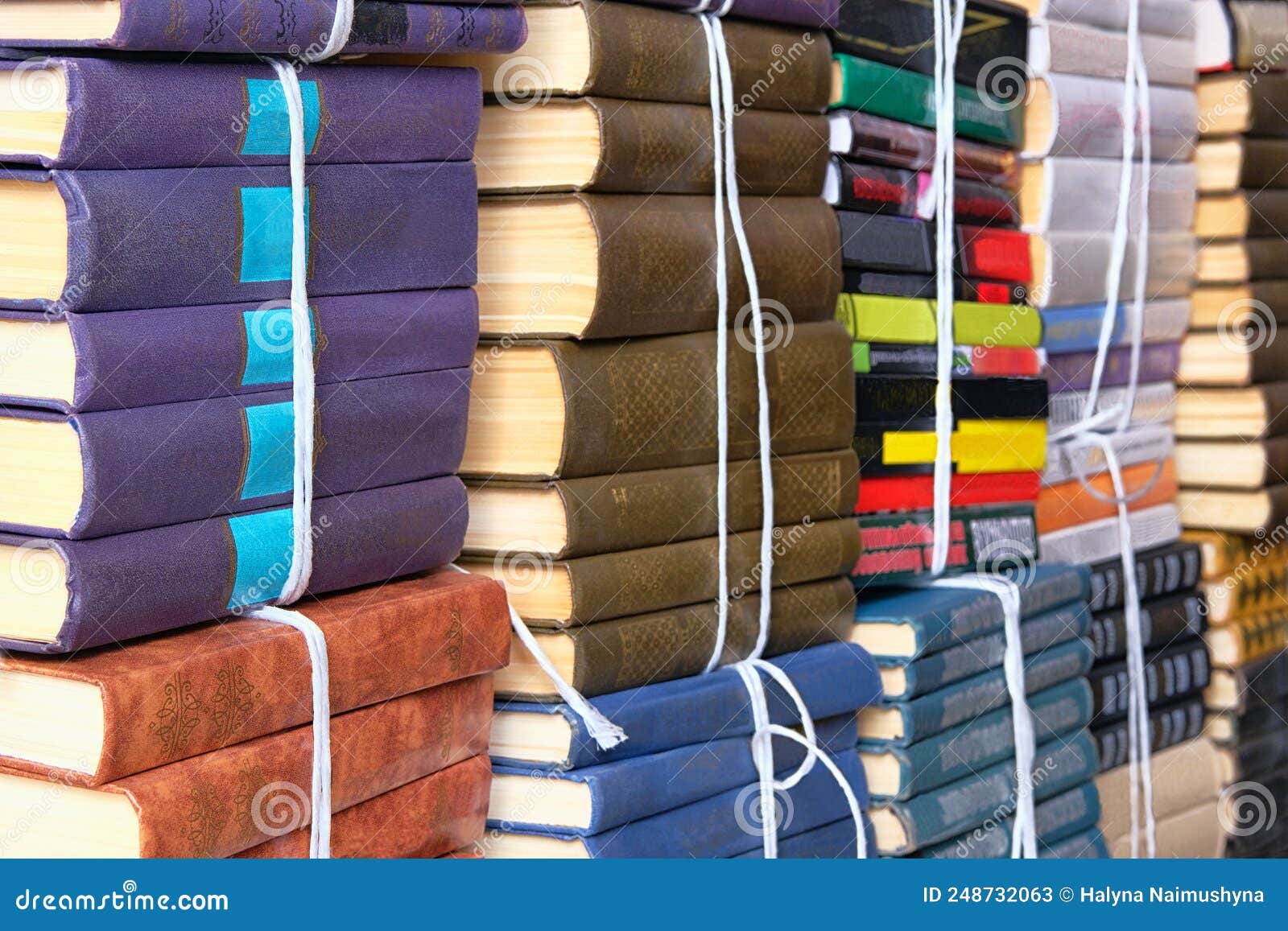 Book Stack of Step To Success Concept, Closeup. Vintage Books with ...