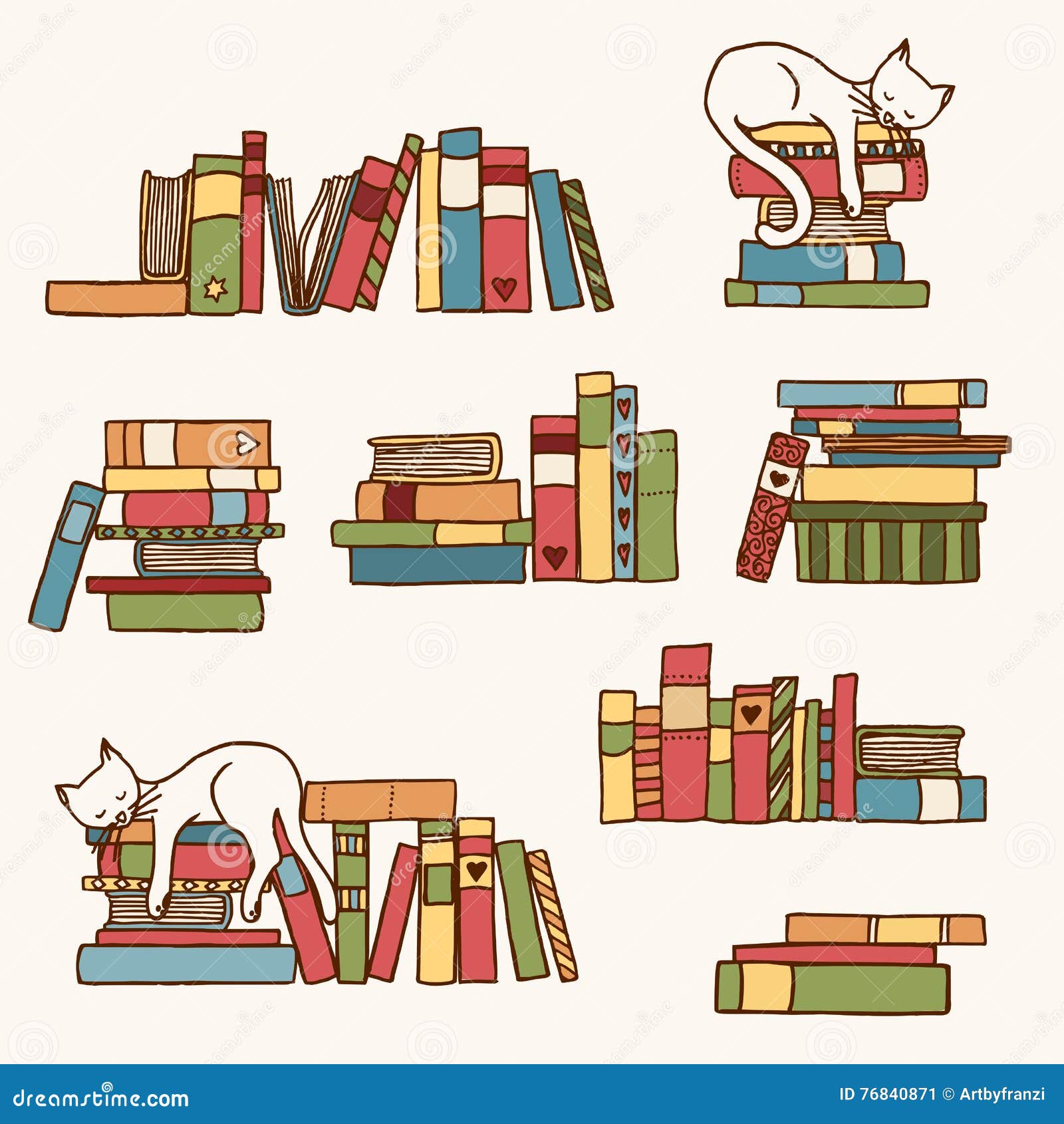 Book stacks with cat stock vector. Illustration of notebook - 76840871