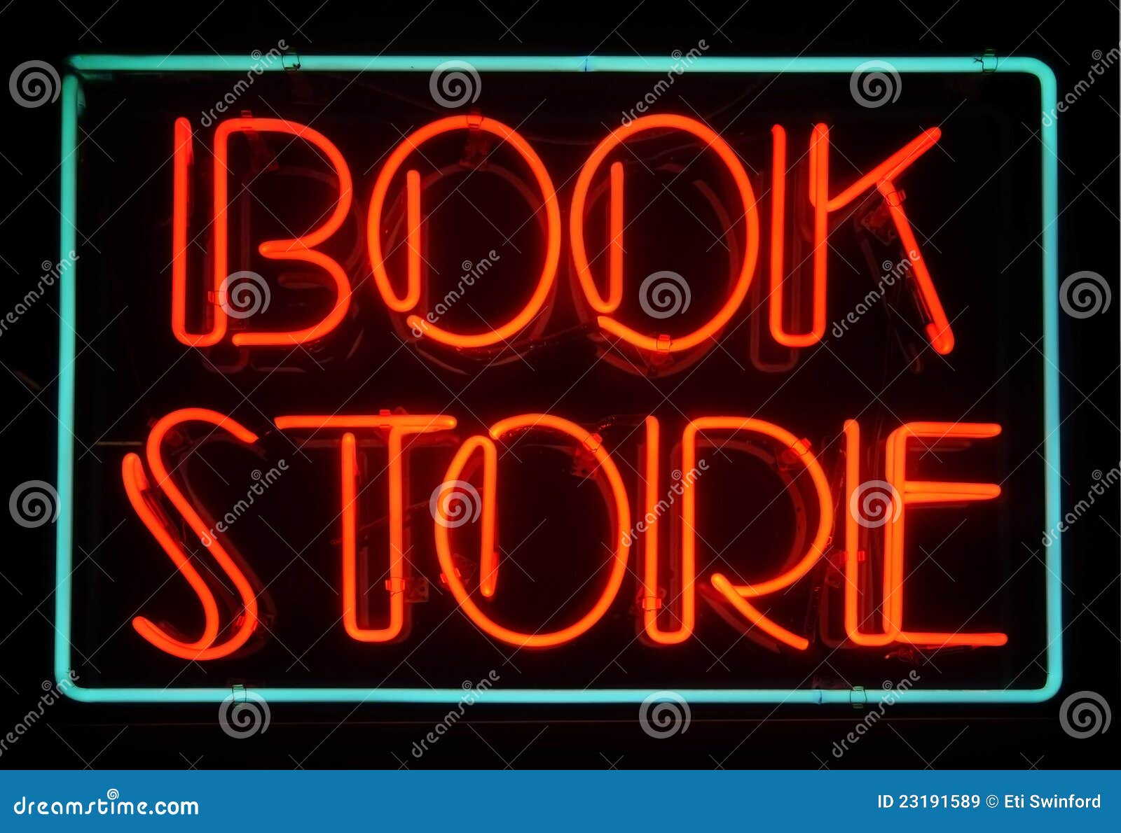Book store stock image. Image of neon, blue, glow, sign - 23191589