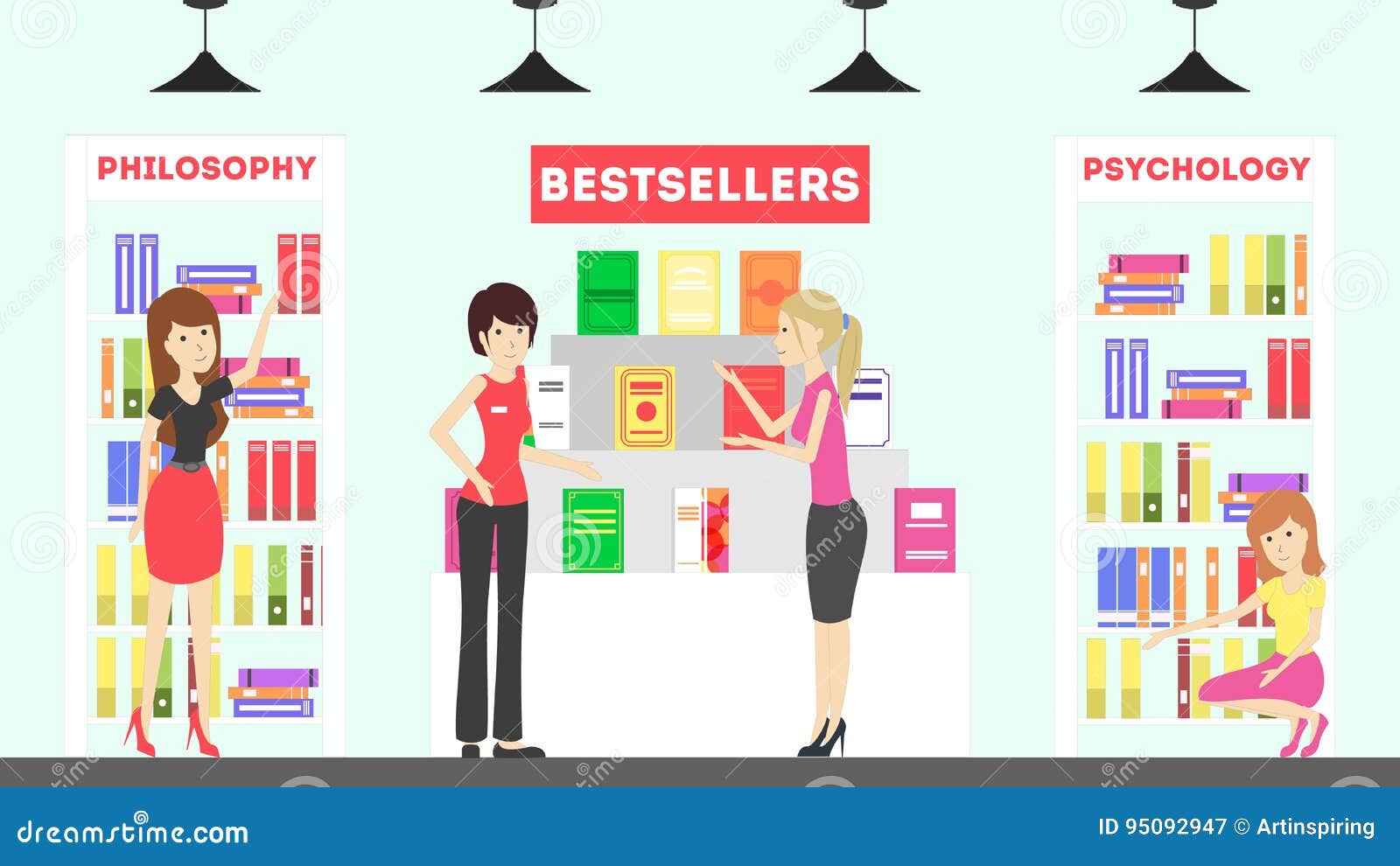 Book store illustration. stock vector. Illustration of buyer - 95092947