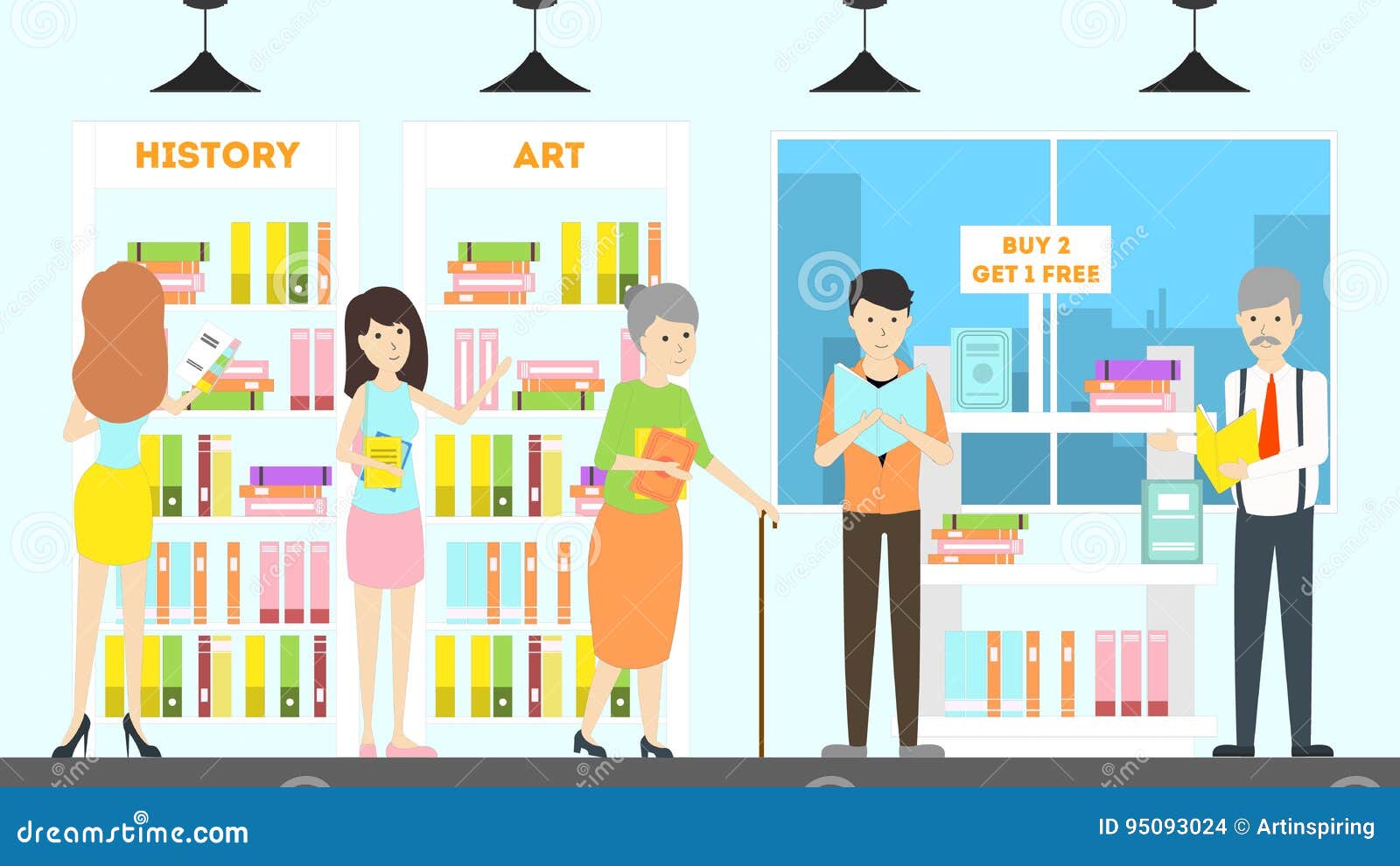 Book store illustration. stock vector. Illustration of flat - 95093024