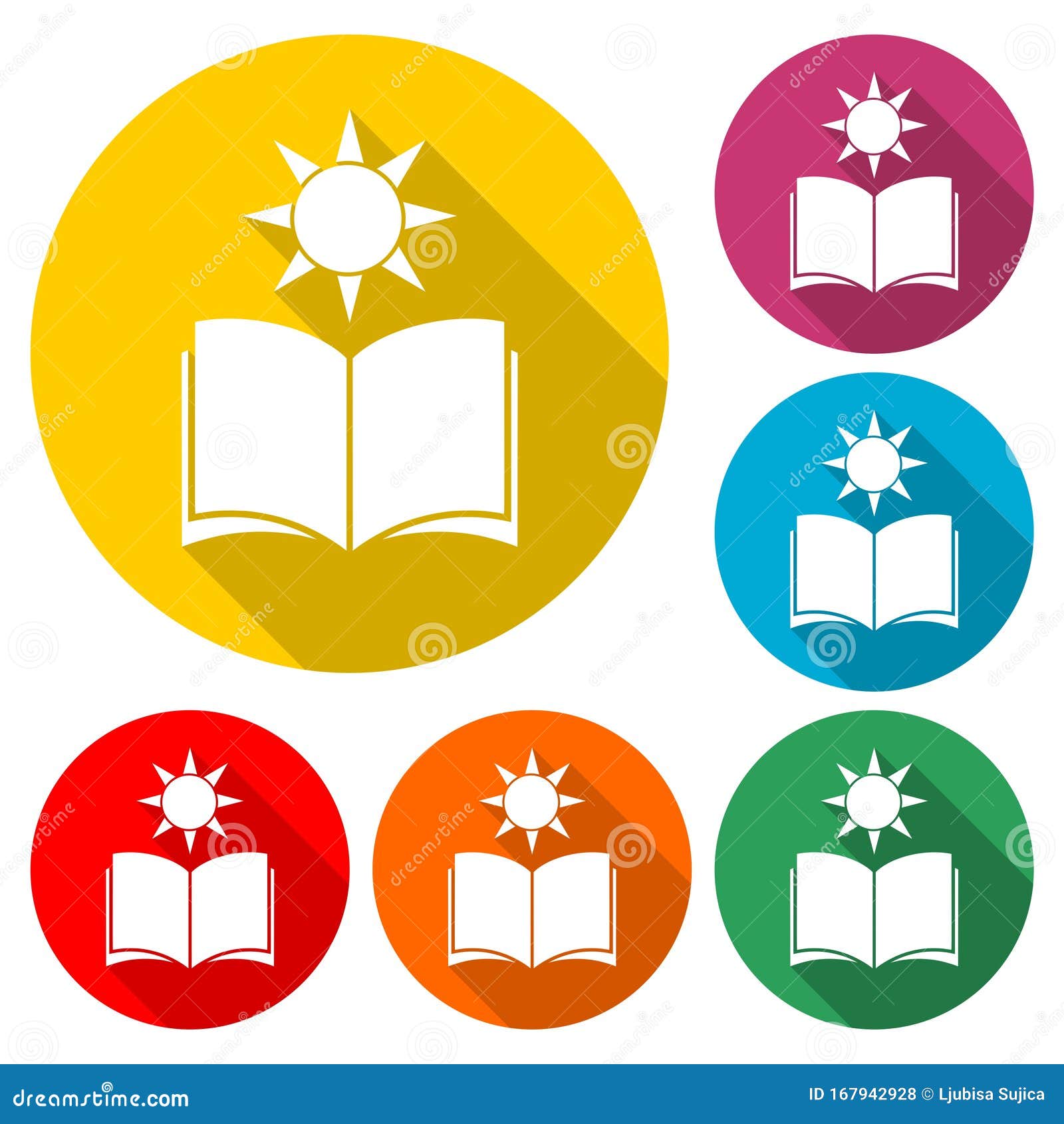 Book with Sun Icon in Flat Design with Long Shadow Stock Vector ...