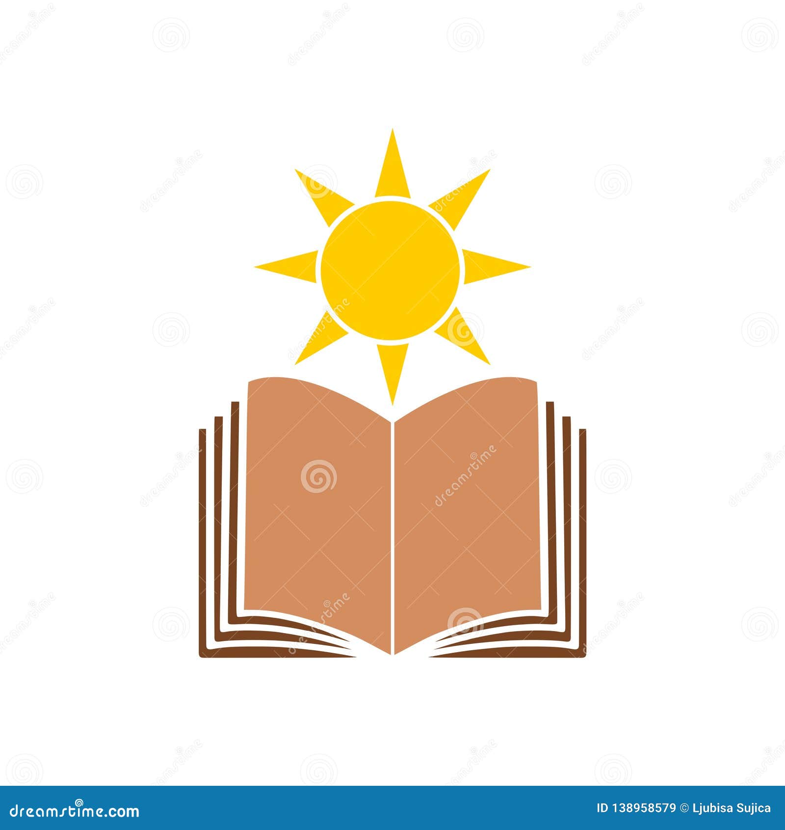 Book and sun icon or logo stock vector. Illustration of logos - 138958579