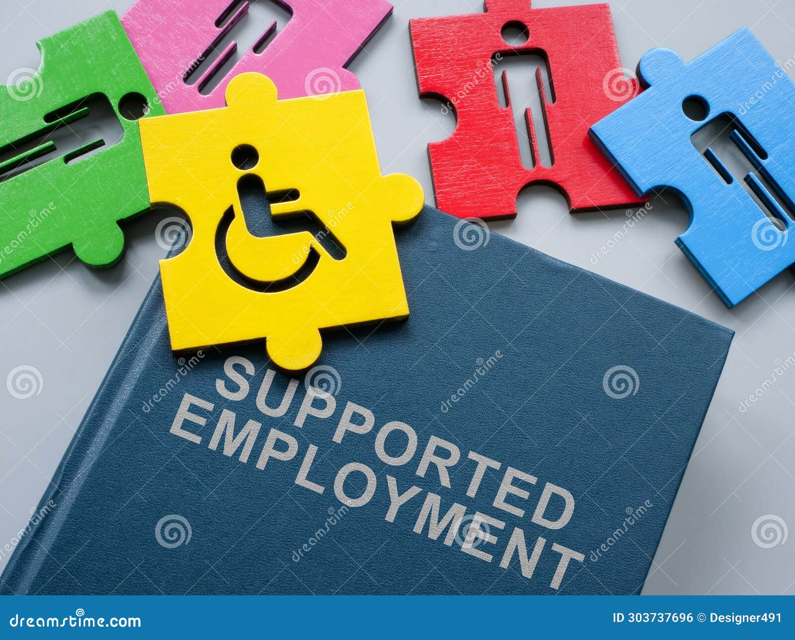 Book Supported Employment and Pieces of Puzzle. Stock Photo - Image of ...