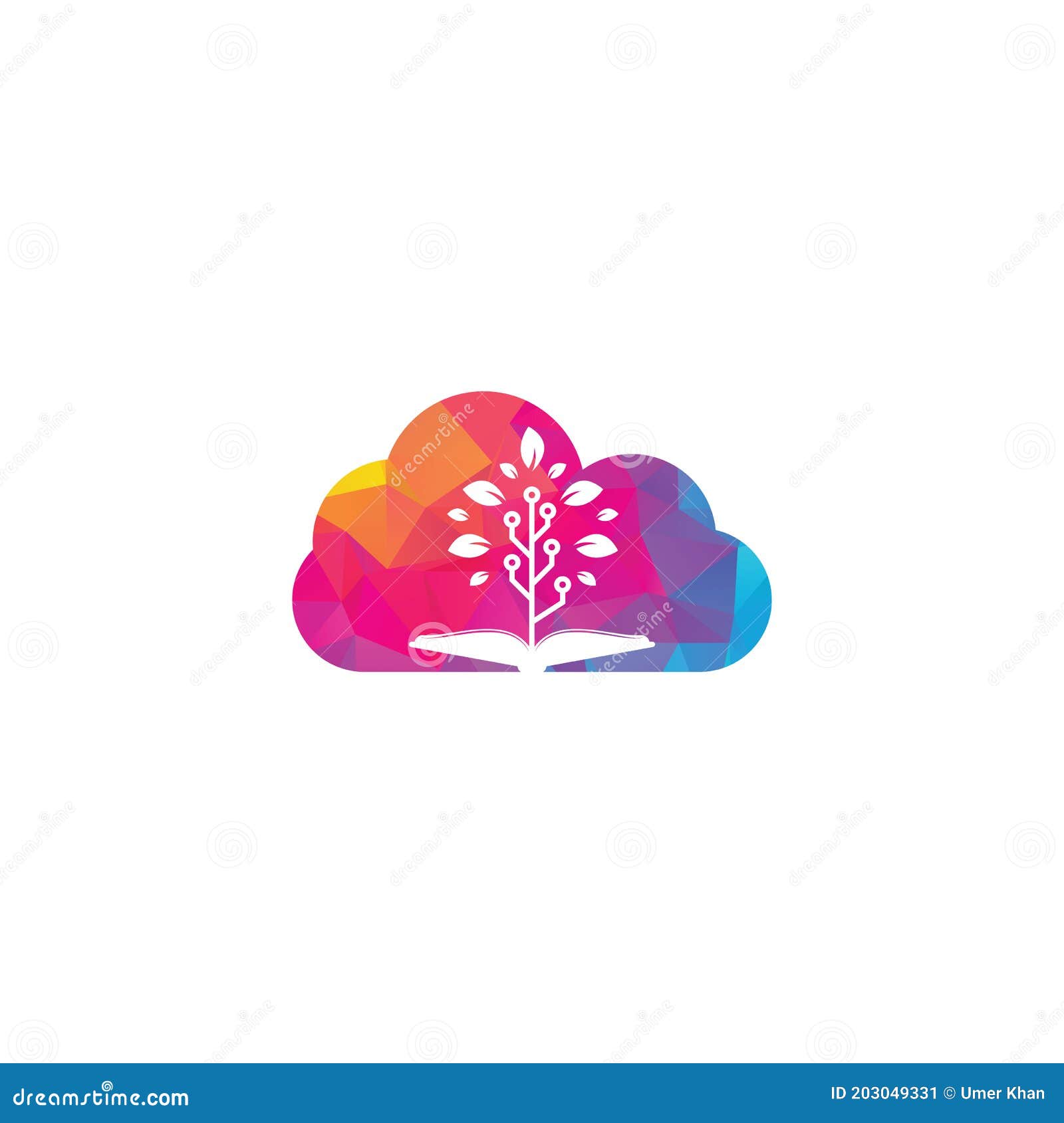 Book and Tech Tree Cloud Shape Concept Logo Design. Stock Vector ...