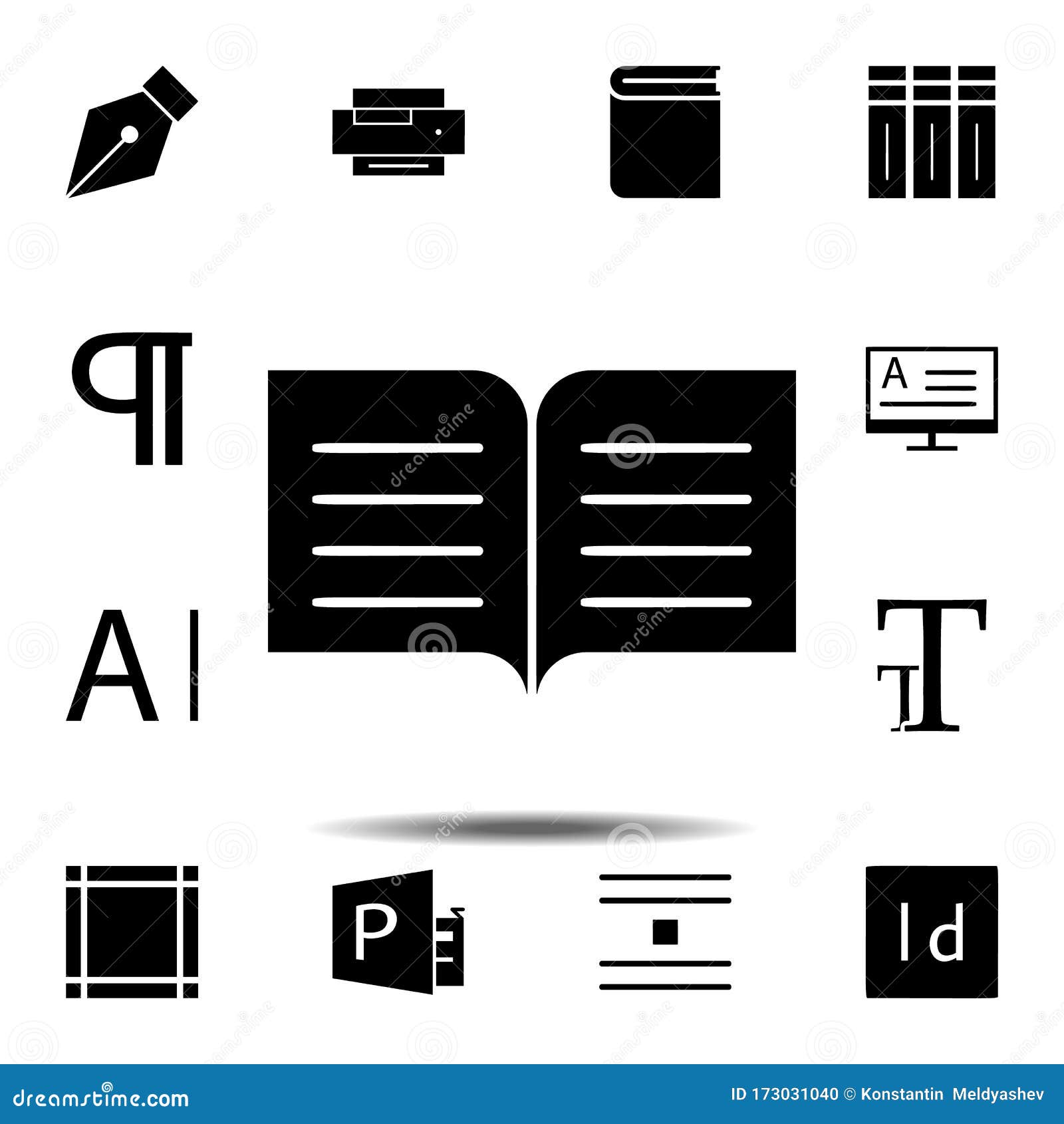 Book, Text Icon. Simple Glyph, Flat Vector of Text Editor Set Icons for ...