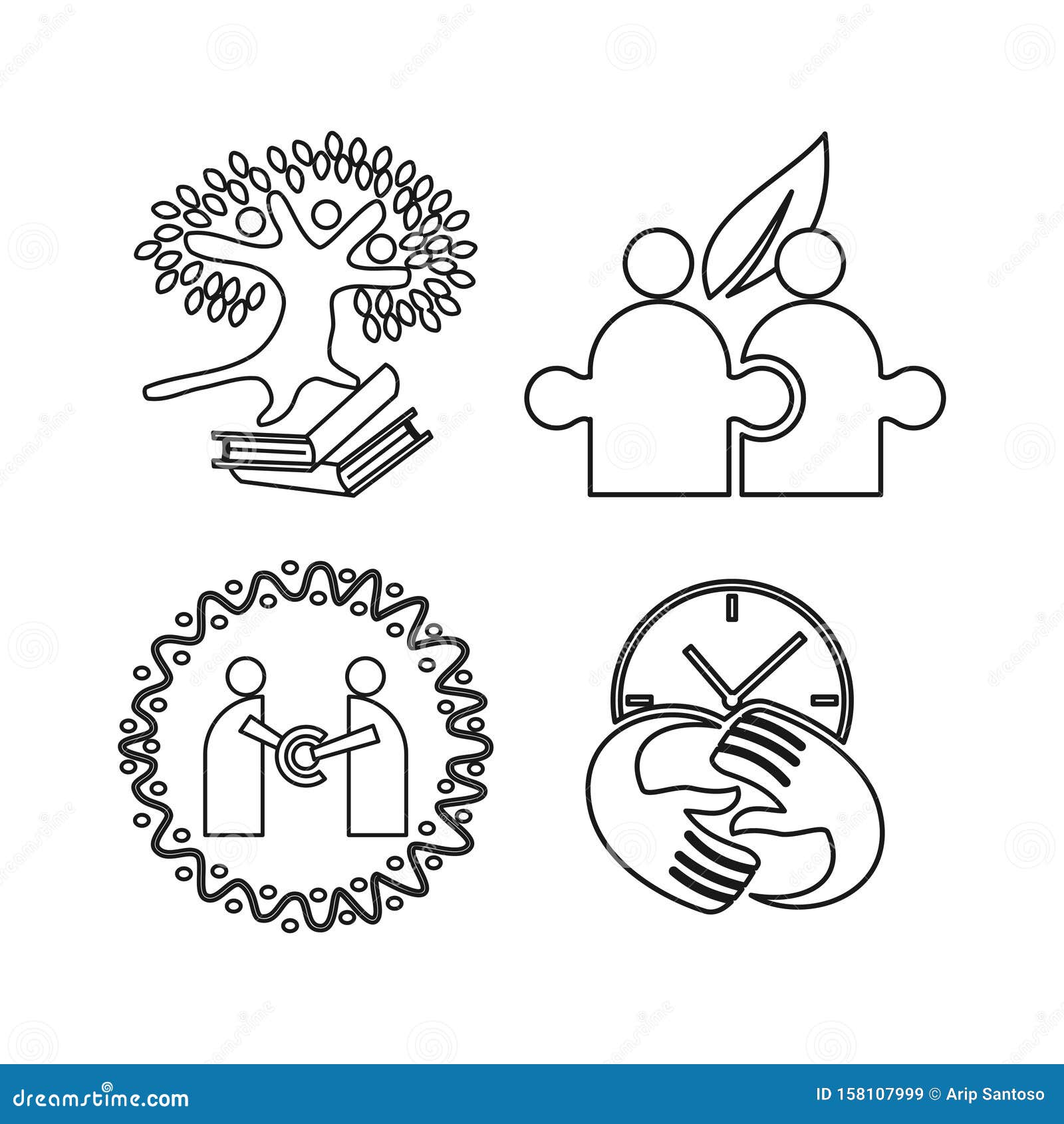Book Time Leaf Tree Commitment Teamwork Together Outline Logo Cartoon Vector | CartoonDealer.com ...