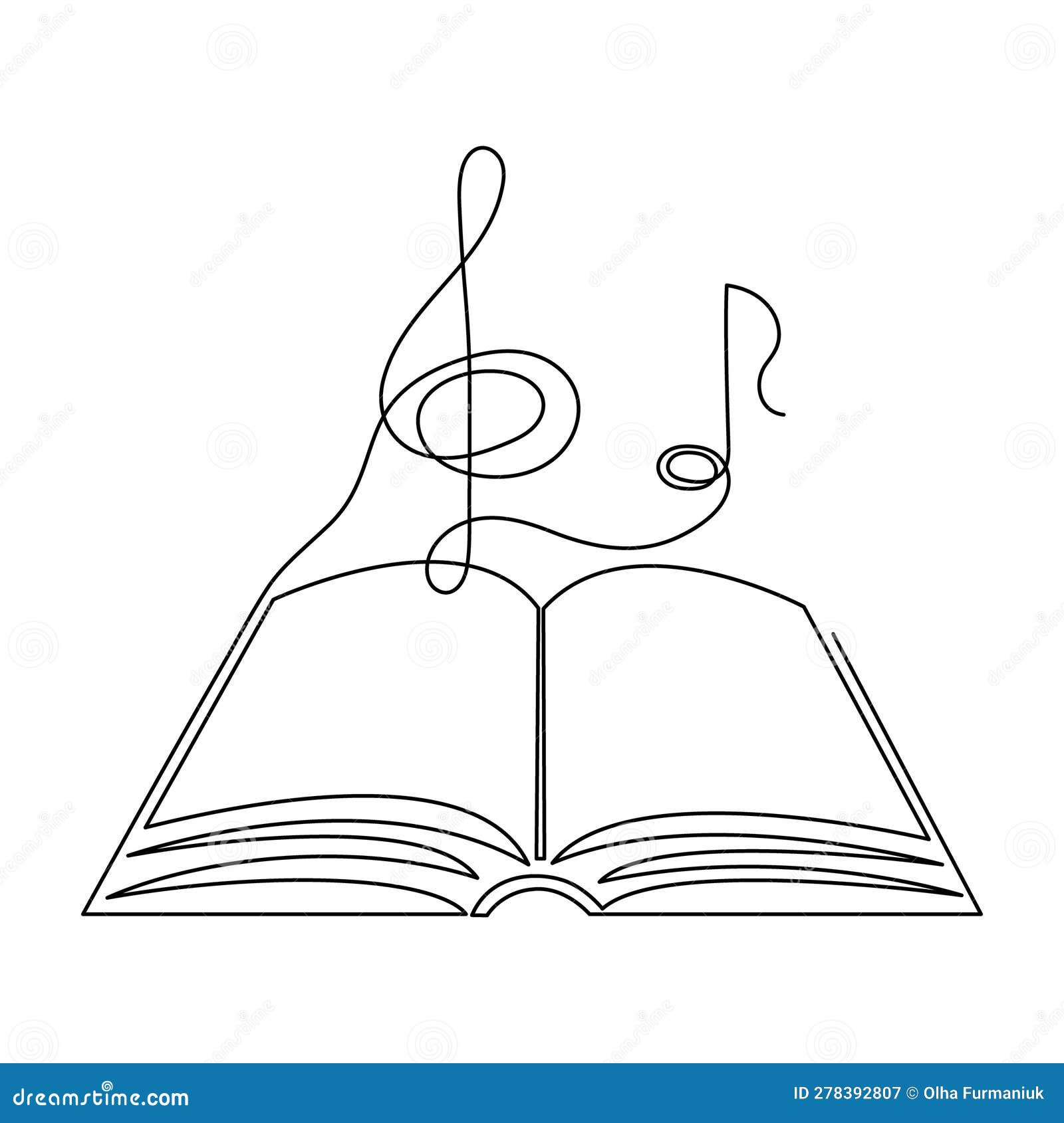 Book with Treble Clef and Musical Note One Line Art,hand Drawn ...