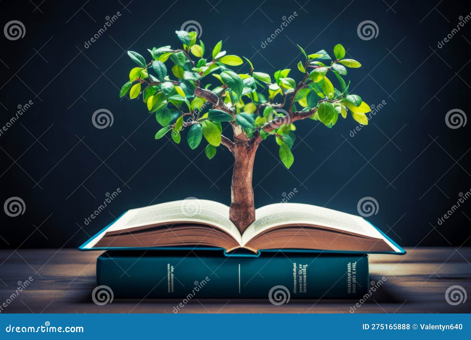 Book with Tree Growing Out of it on Top of Table. Generative AI Stock ...
