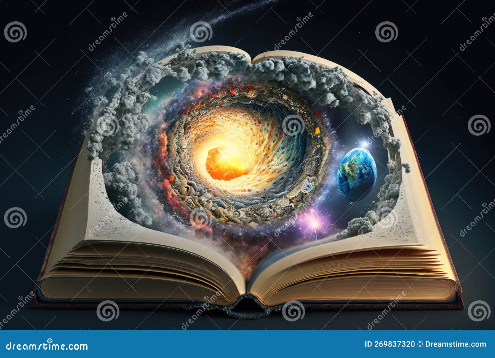 Book of the Universe - an Open Magic Book with Planets and Galaxies. AI ...