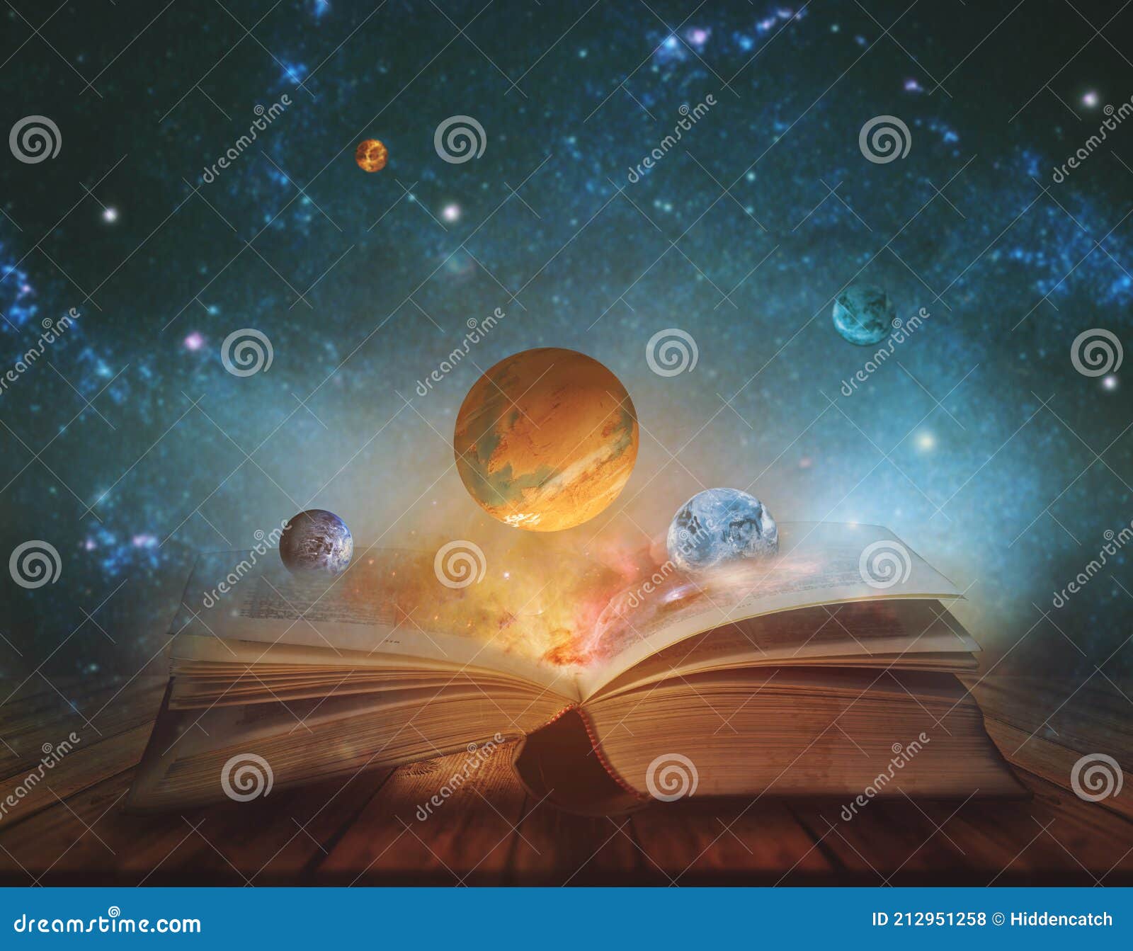 Book of the Universe - Opened Magic Book with Planets and Galaxies ...