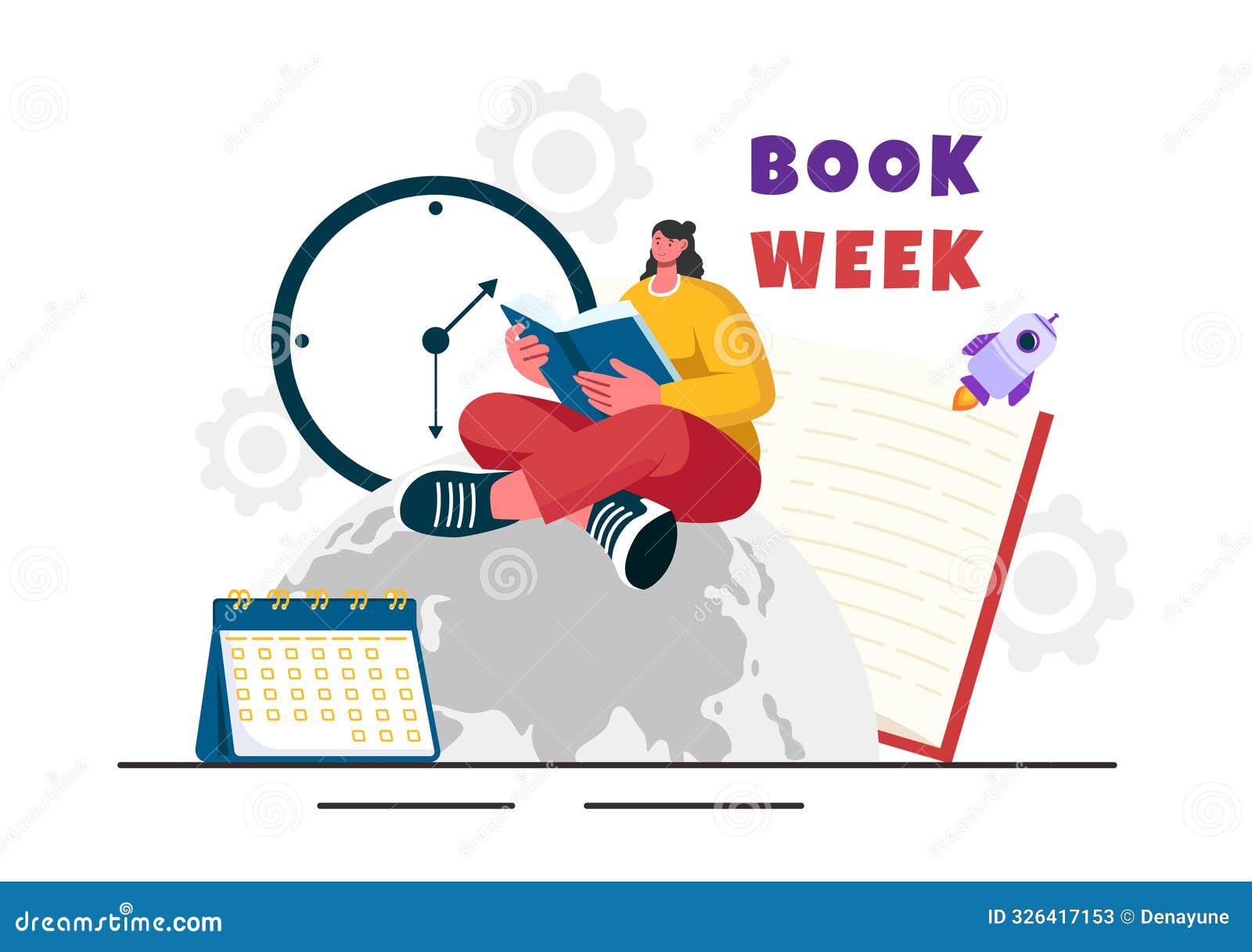 Book Week Events Vector Illustration With People Reading Or Students ...