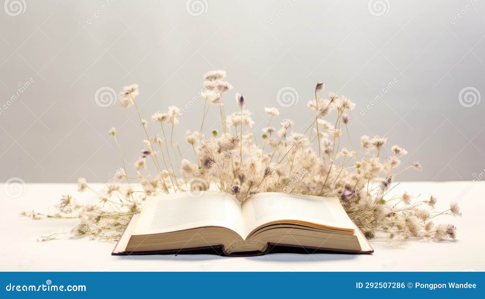A Book with White Flowers Bursting Out of it. the Book is Open on a ...